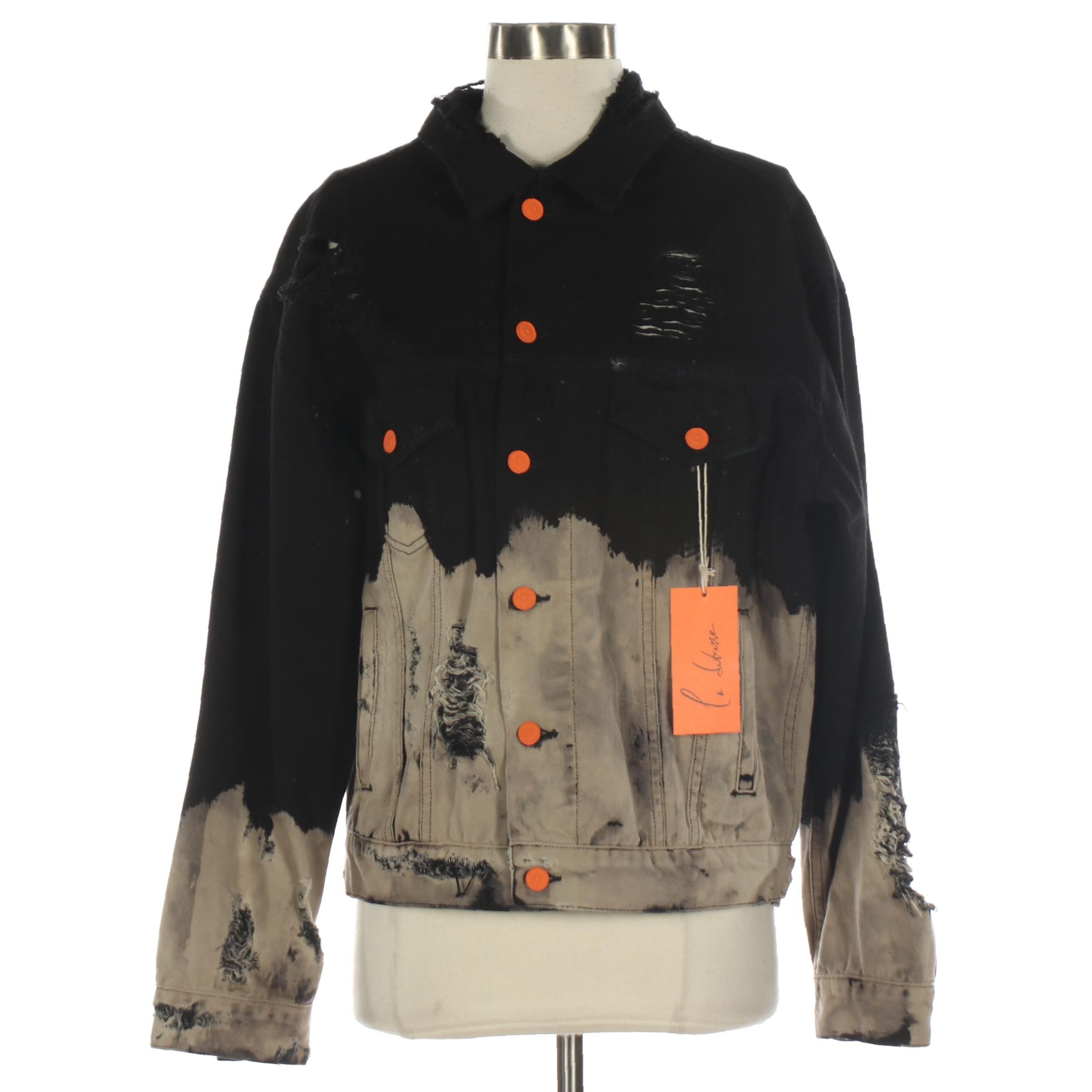 La Detresse Distressed/Embroidered Acid-Washed Black Denim Jacket | EBTH