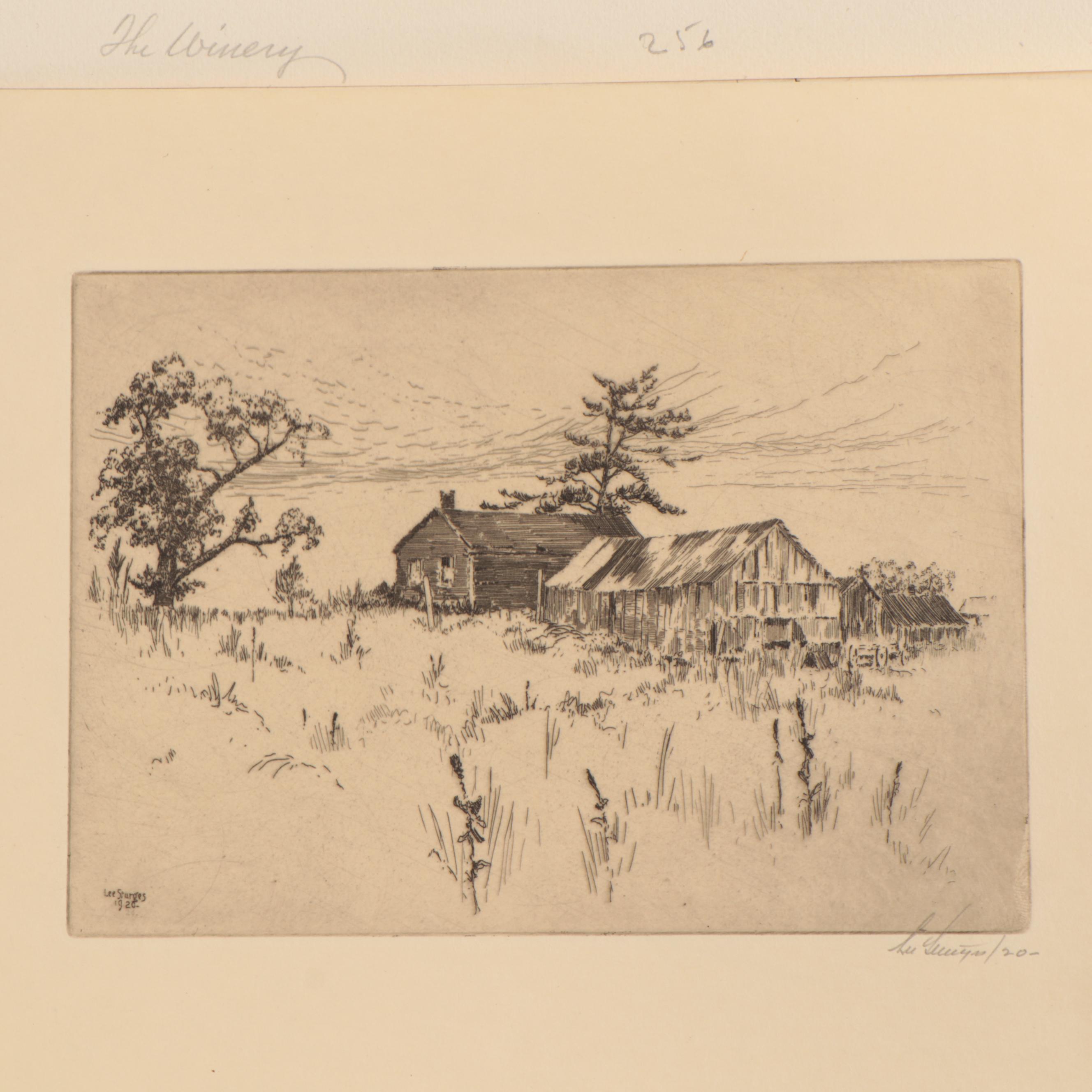 Lee Sturges Landscape Etchings Including "Corn Stubble" , Early 20th ...