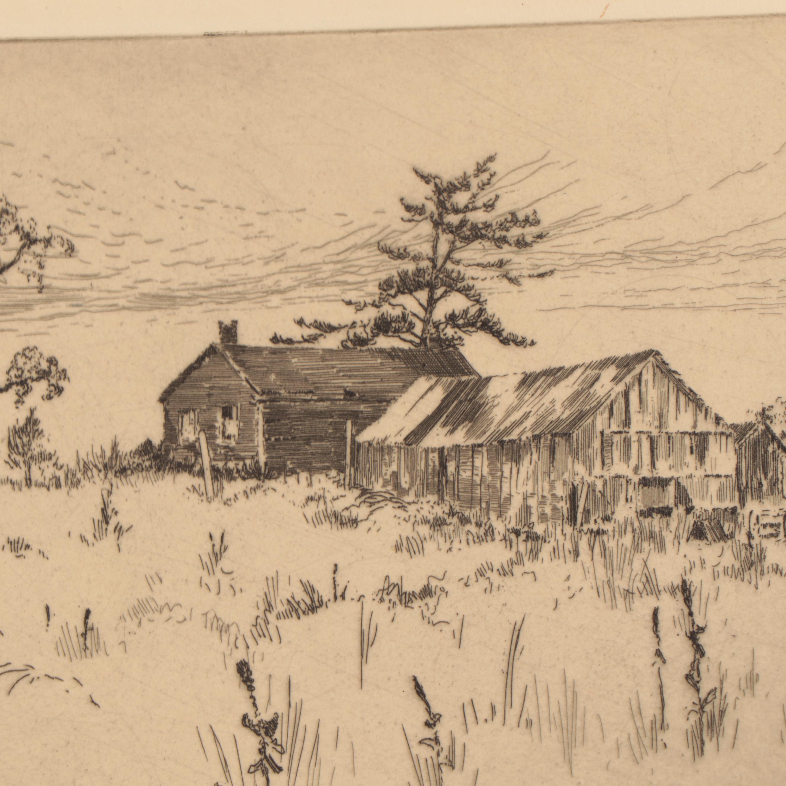 Lee Sturges Landscape Etchings Including "Corn Stubble" , Early 20th ...