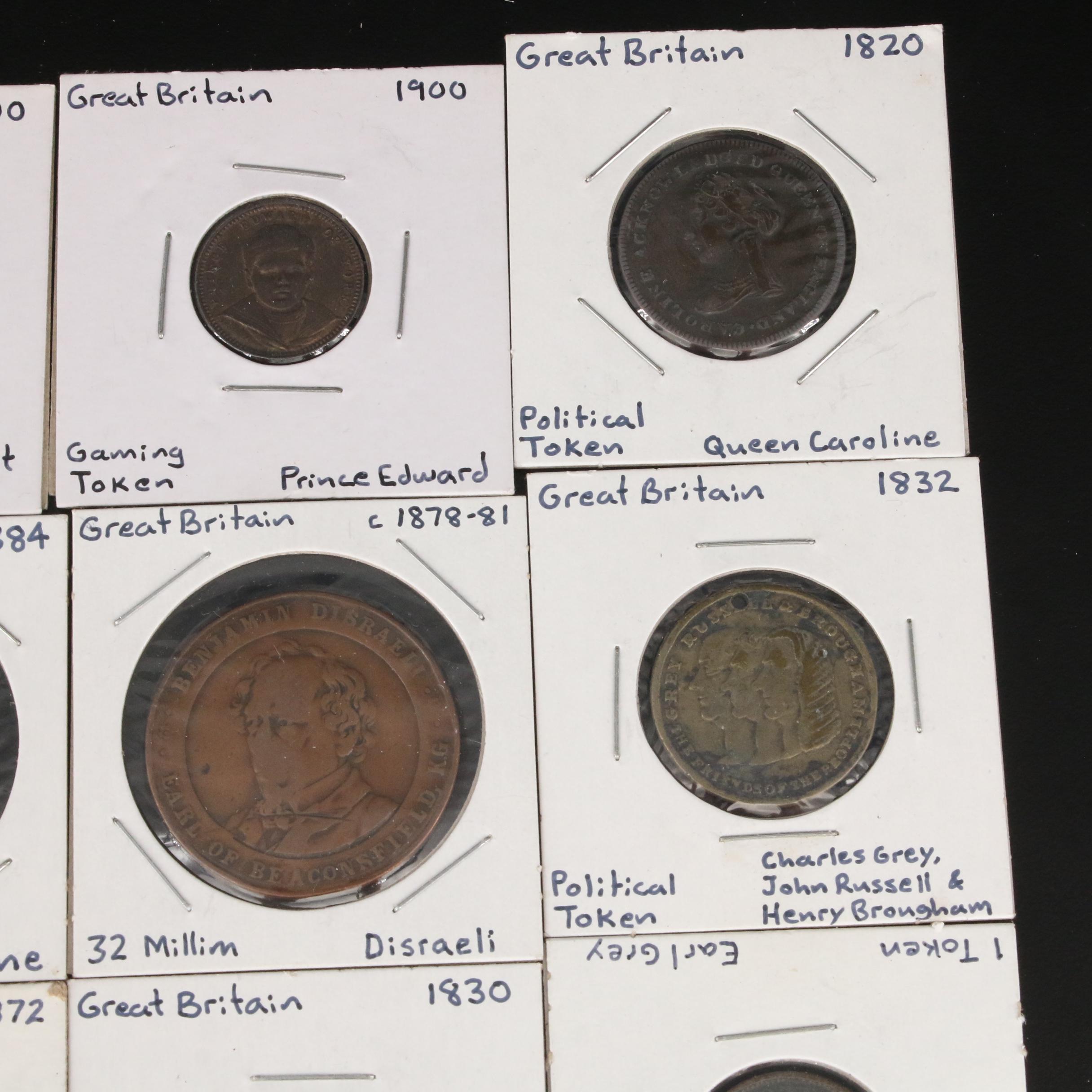 Group of Ten Great Britain Political Tokens and Three Gaming Tokens | EBTH