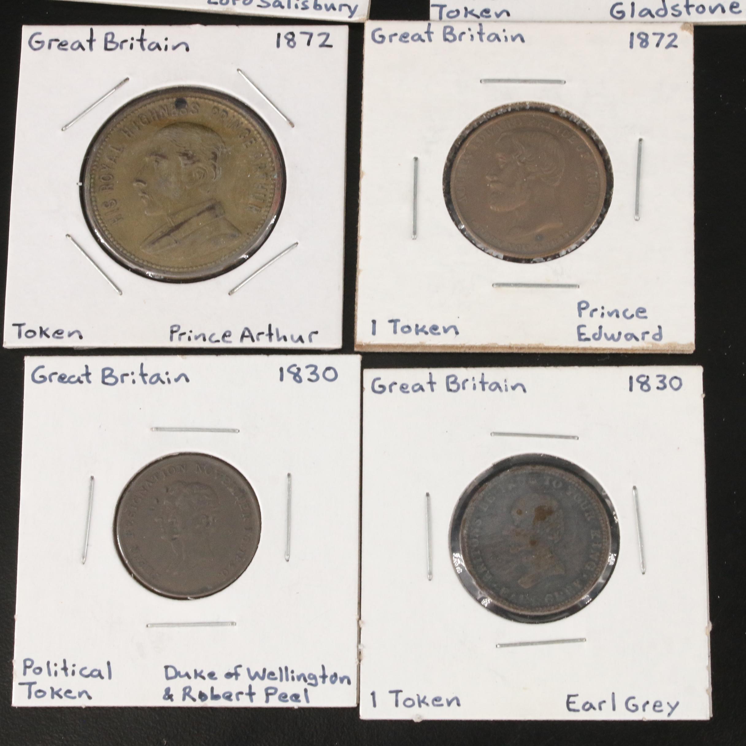Group of Ten Great Britain Political Tokens and Three Gaming Tokens | EBTH