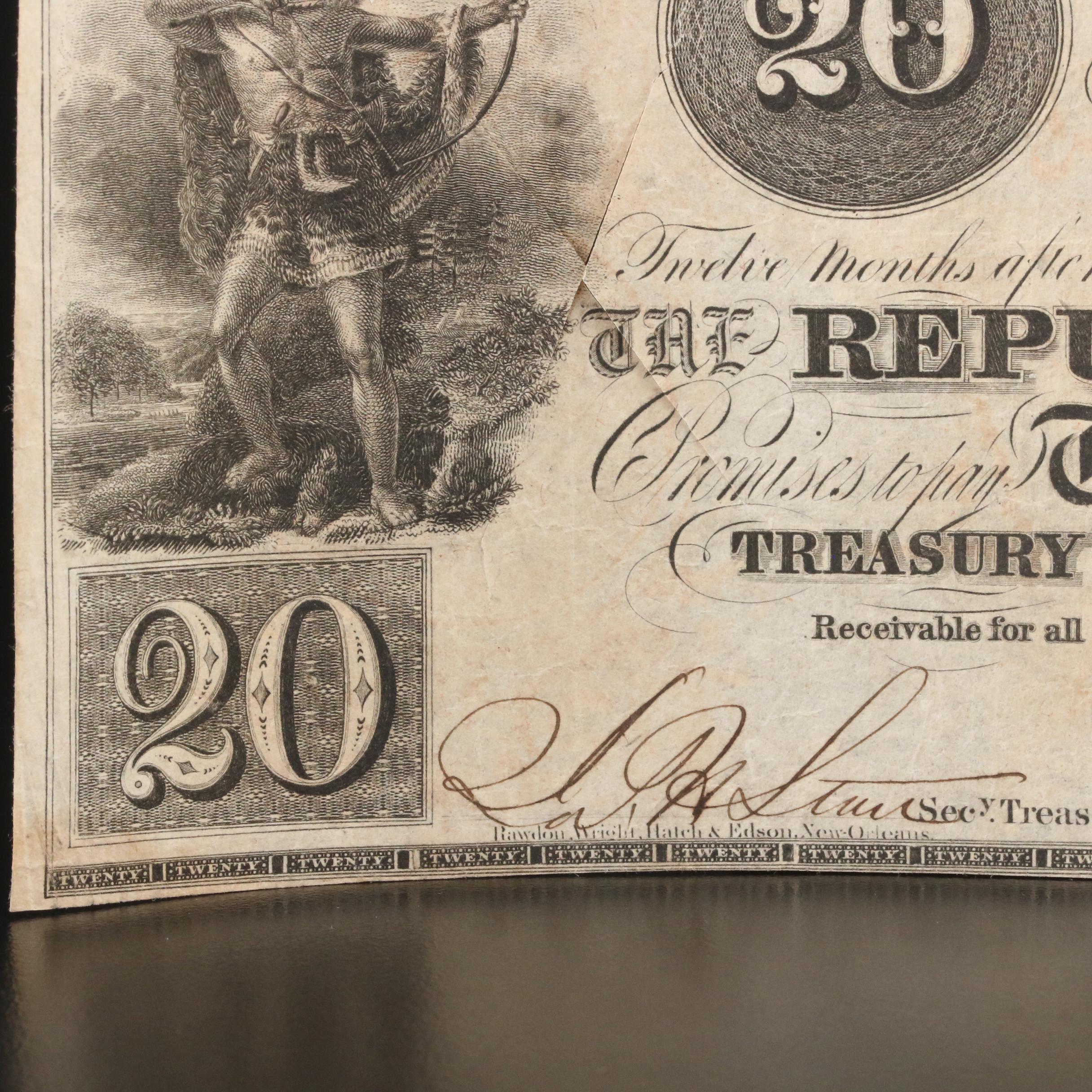 1840 $20 "Redback" Republic of Texas Obsolete Currency Note | EBTH