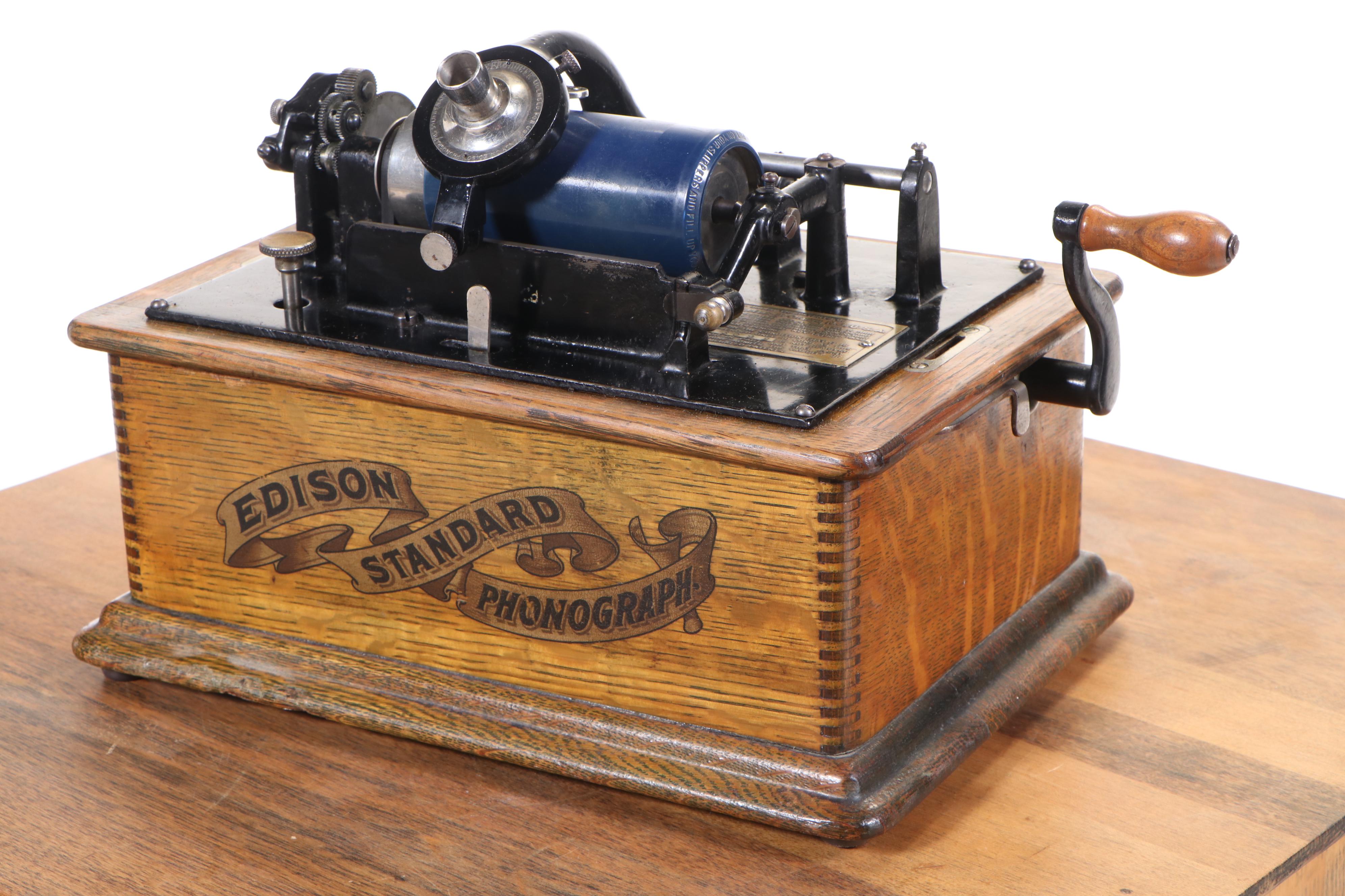 Edison Cylinder Phonograph with Oak Stand and Cylinder Rolls | EBTH