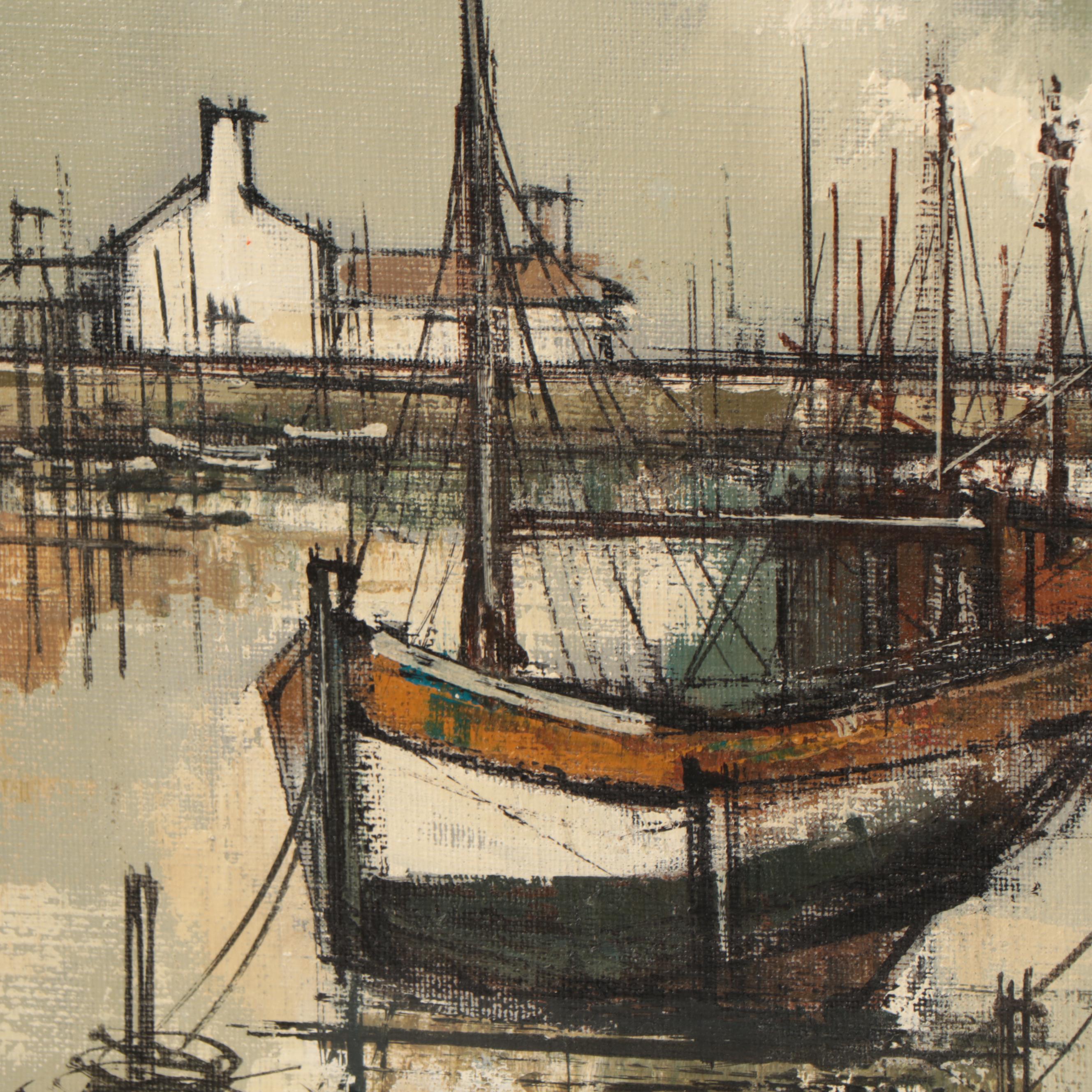 Marius Girard Oil Paintings of Harbor and Street Scene, Late 20th ...