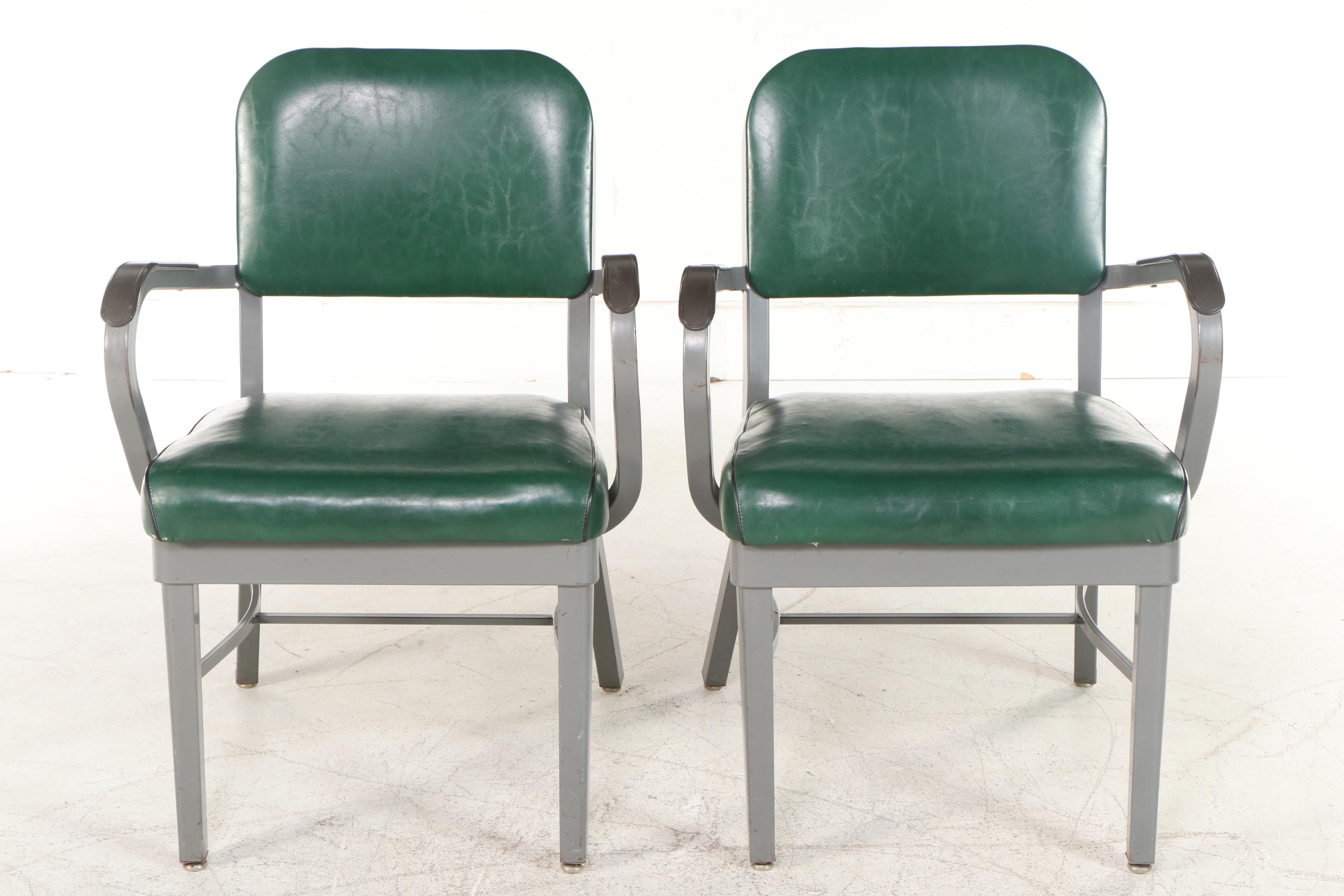 Pair of Stylex Mid Century Modern Metal and Green Vinyl Office Chairs ...
