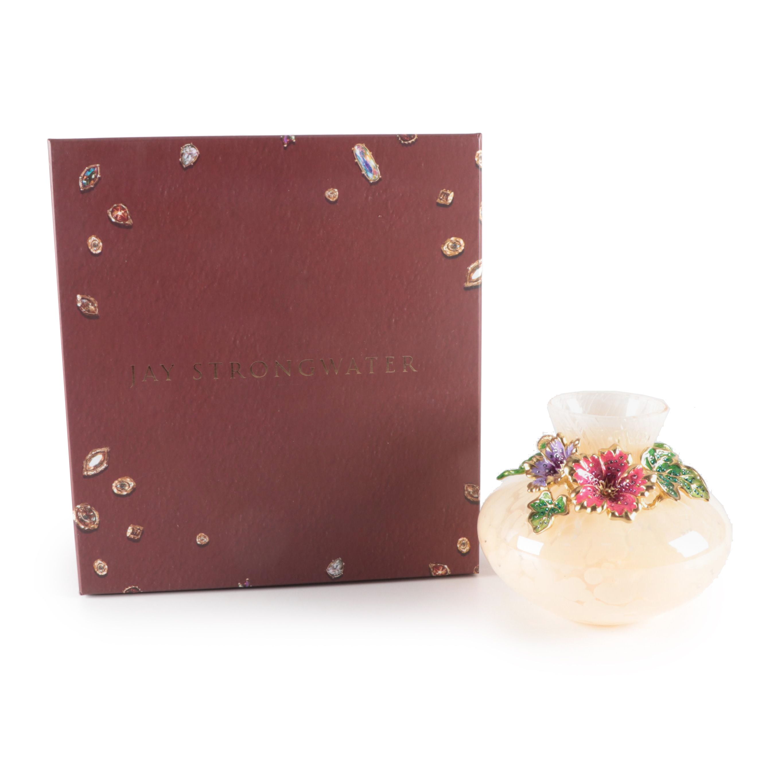 Blown and Hand-Painted Jay Strongwater Leaf and Flower Vase | EBTH