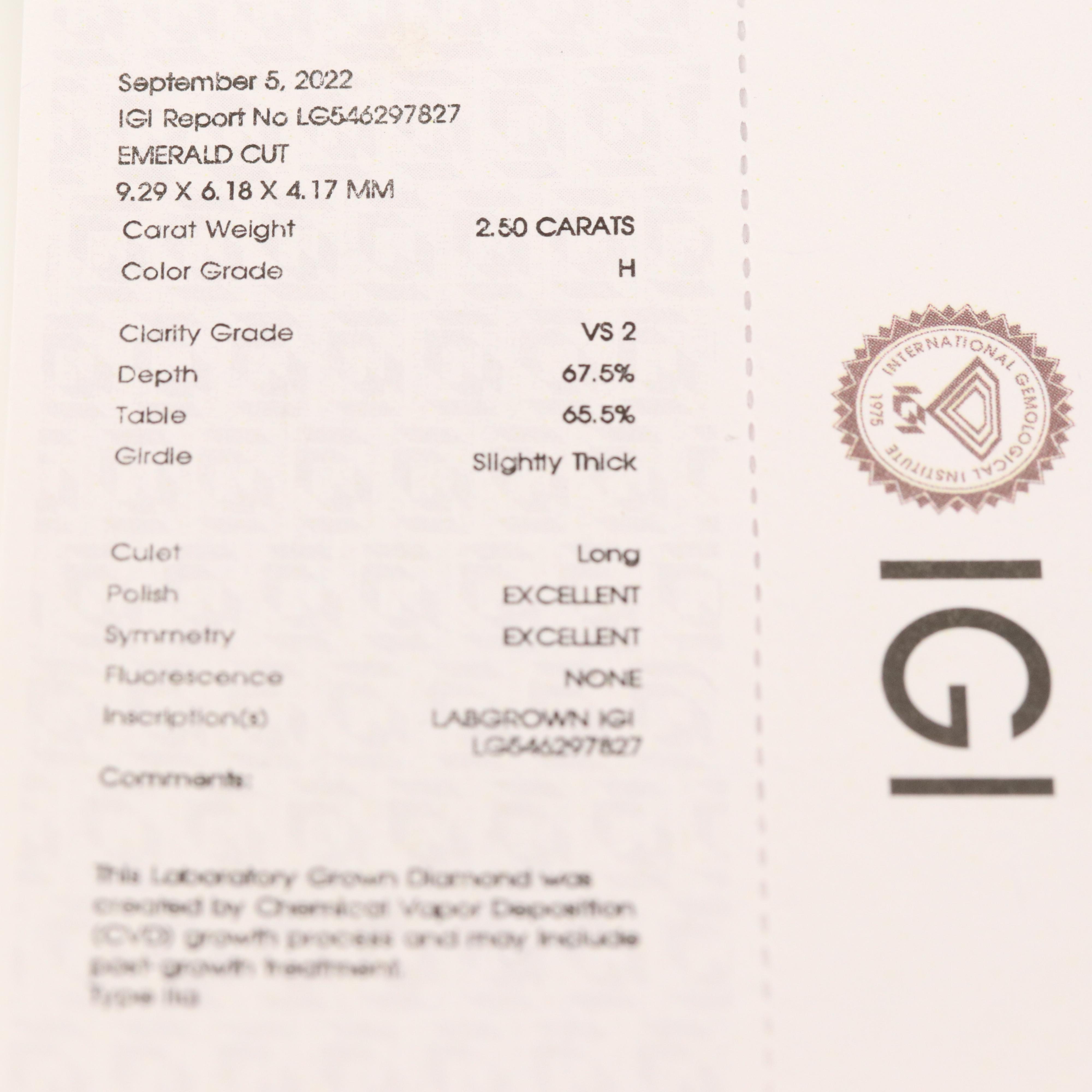 Loose 2.50 CT Lab Grown Diamond with IGI Report | EBTH