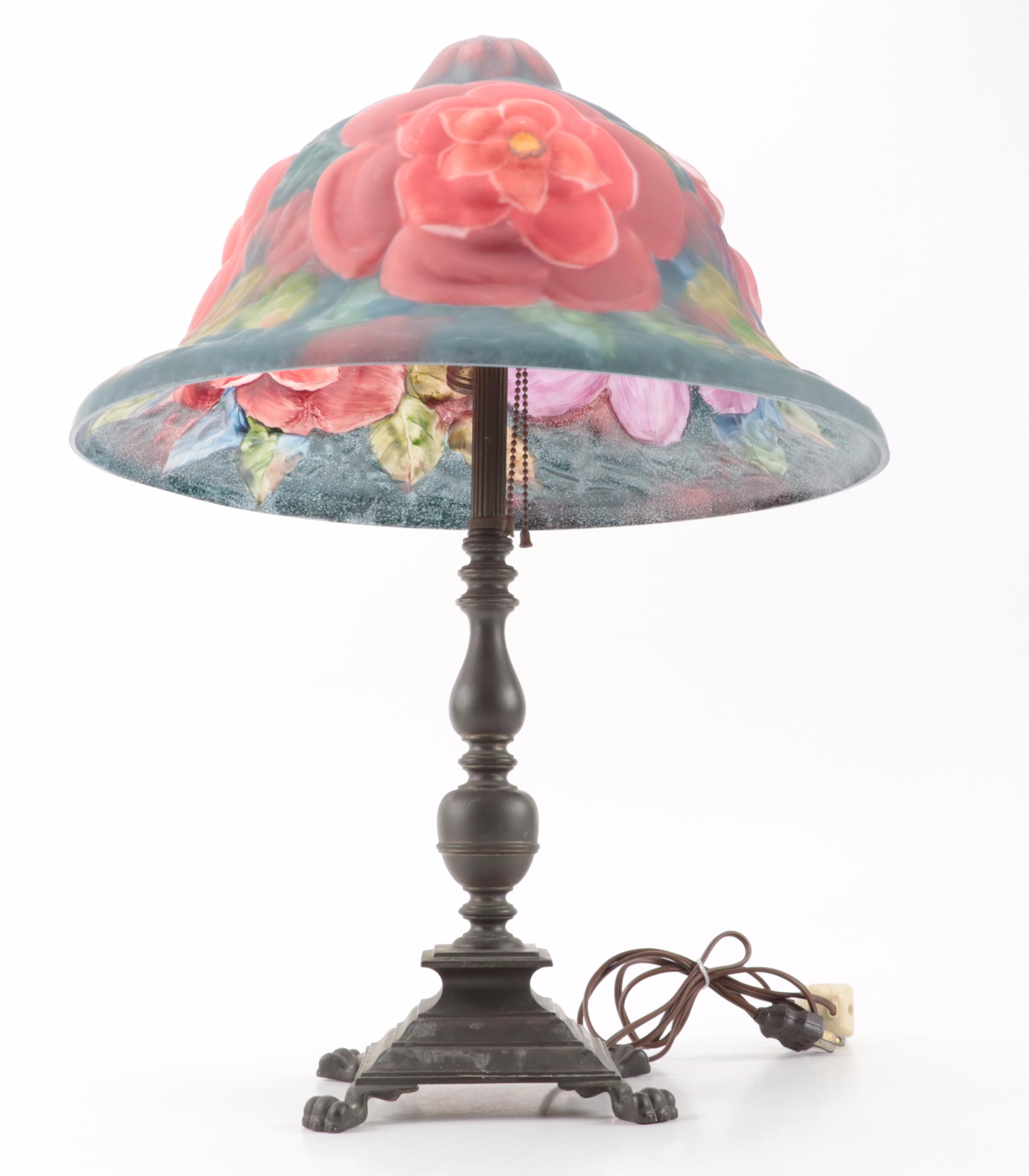Pairpoint Neoclassical Lamp With Reverse Painted Puffy Glass Shade | EBTH