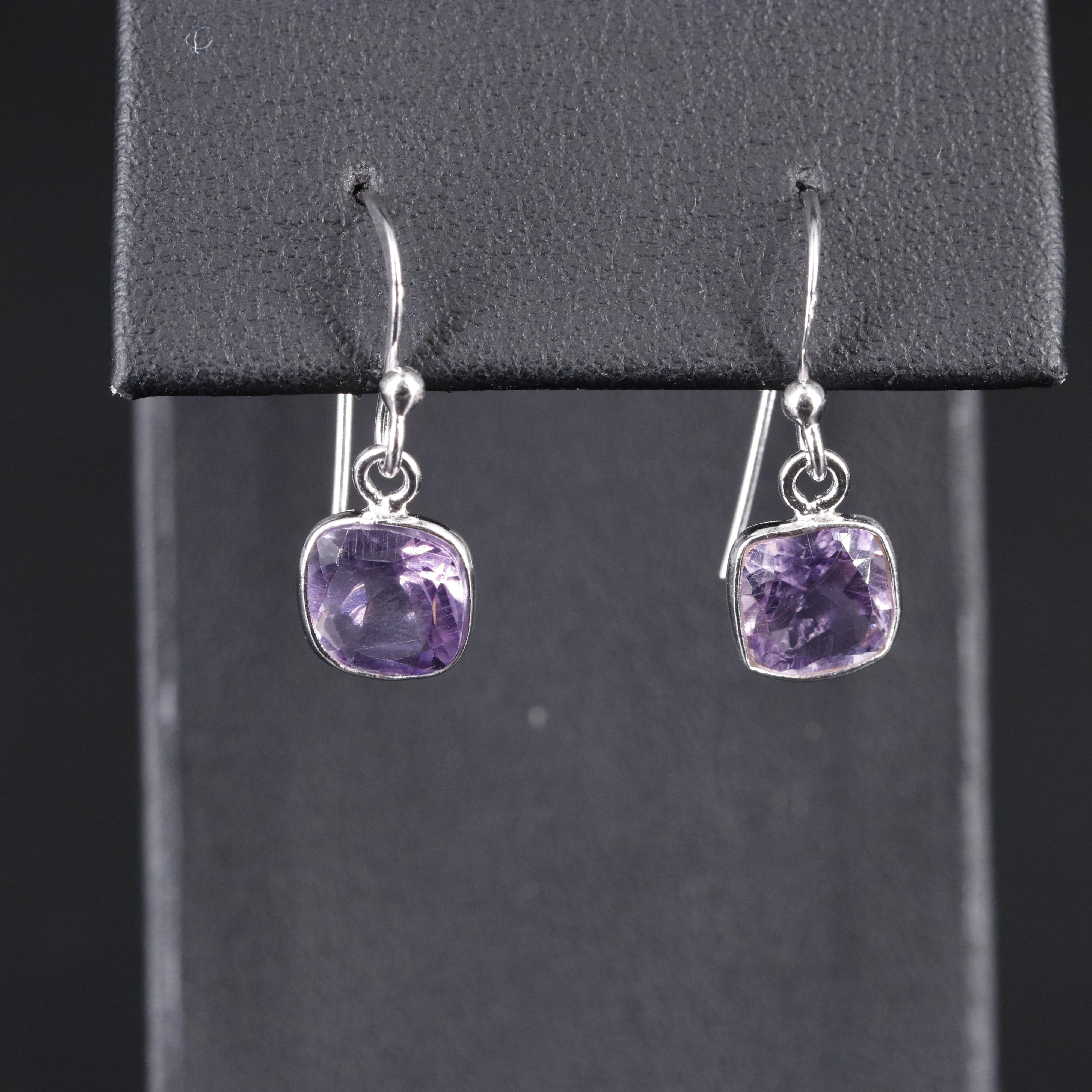 Sterling Silver Amethyst Drop Earrings | EBTH