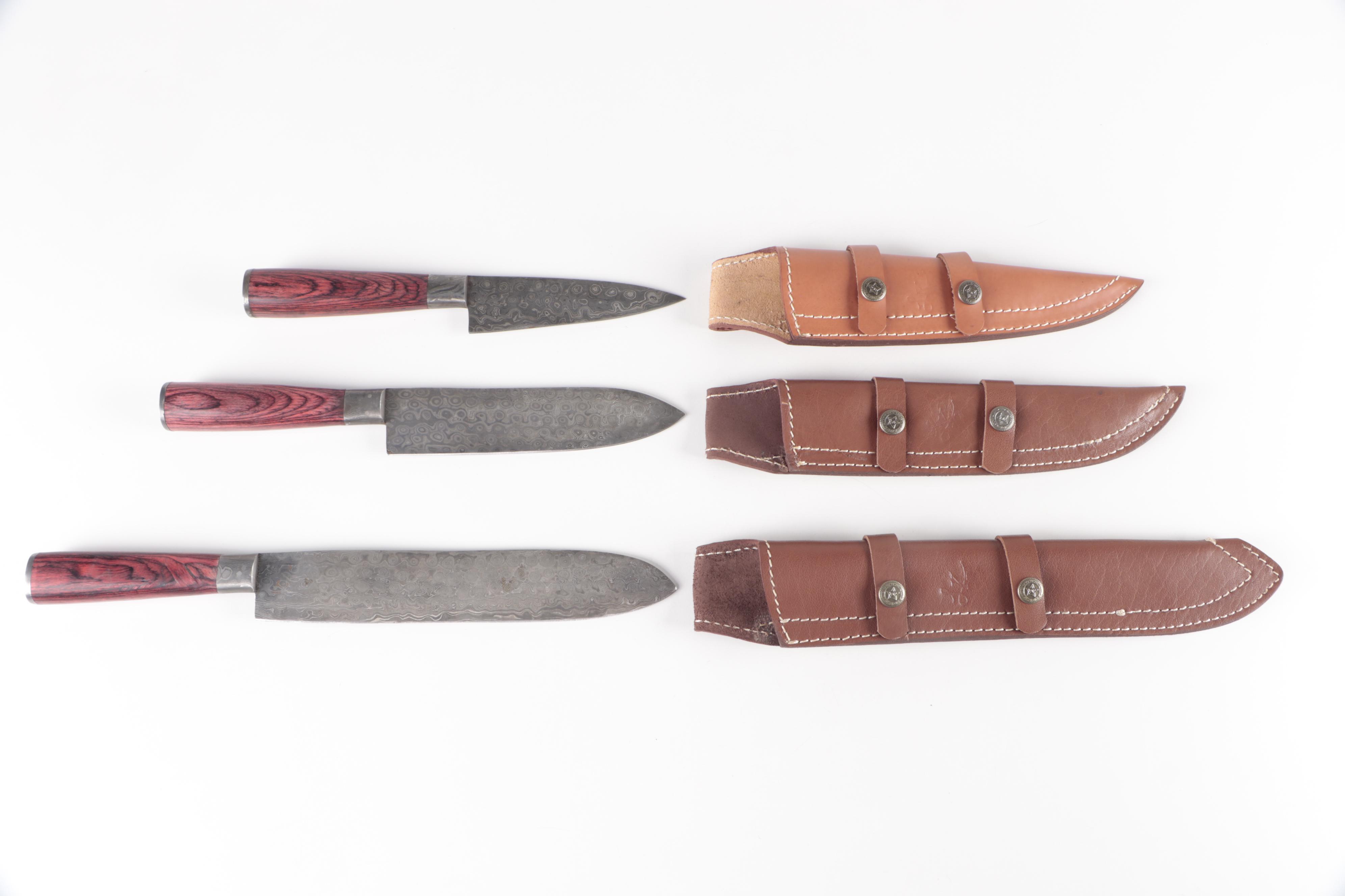 Luxury Knife Collection Damascus Steel Fixed Point Knives With Rosewood ...