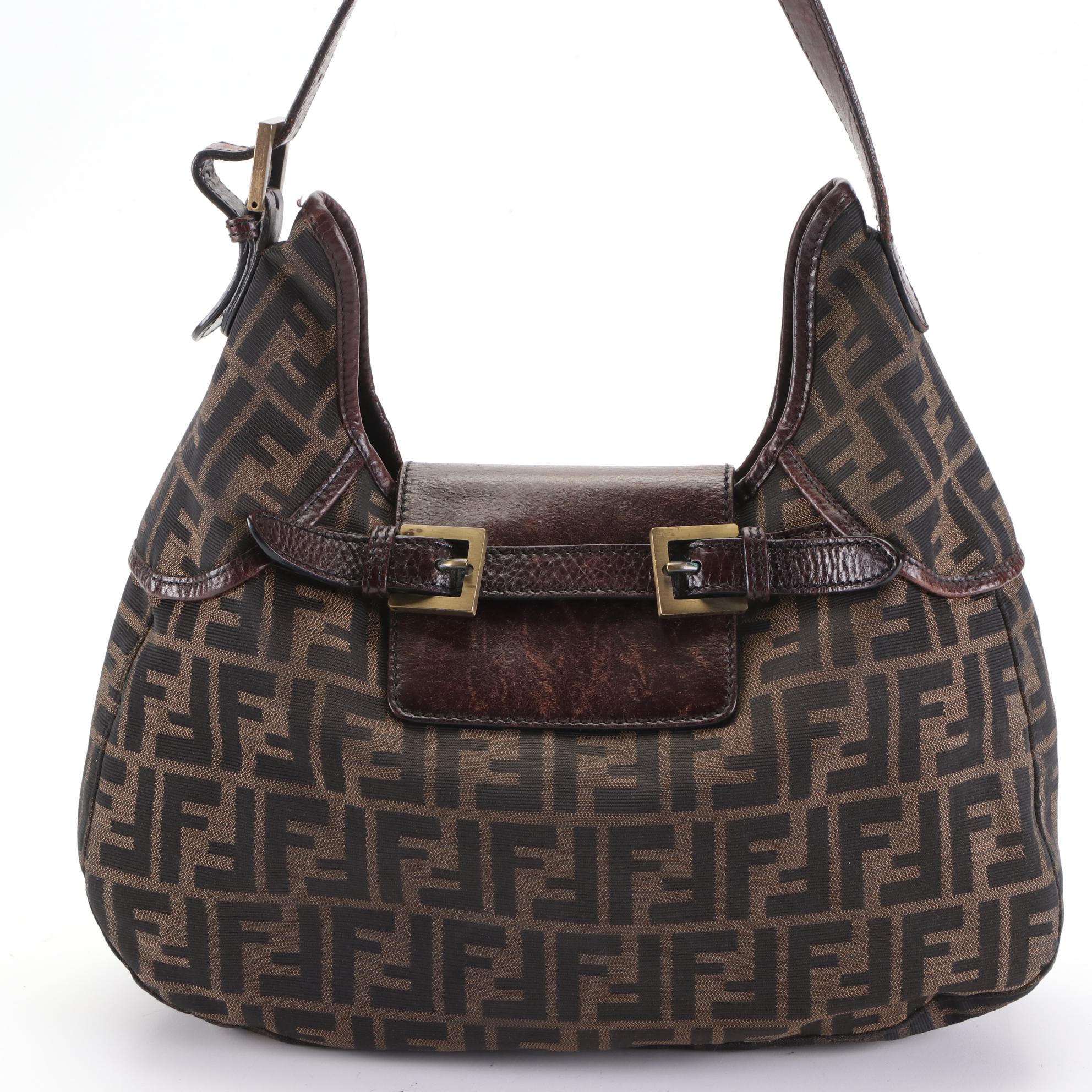 Fendi Hobo Bag in Zucca Canvas and Brown Leather Trim | EBTH