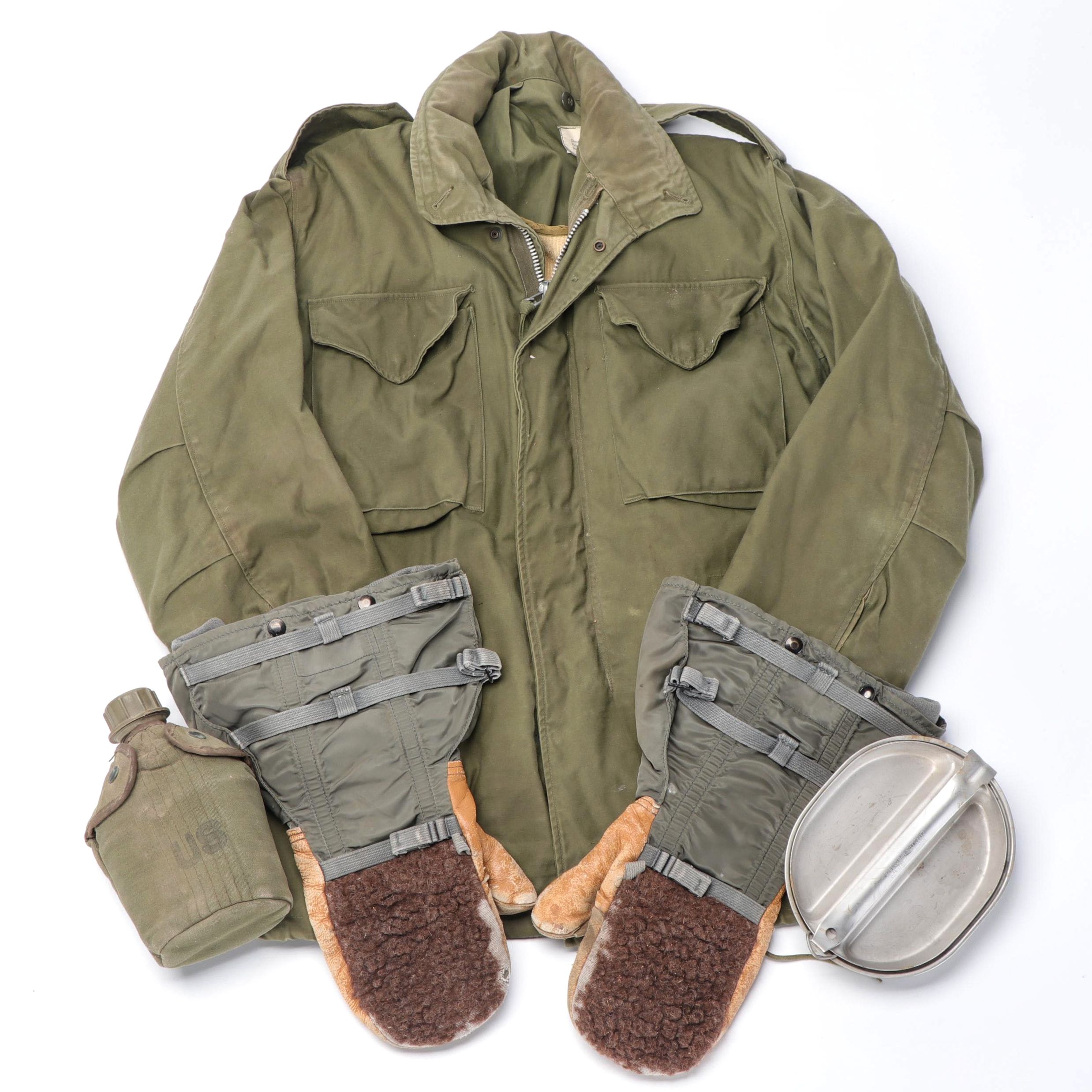 U.S. Military M65 Field Coat, Mittens, Canteen, and Mess Kit | EBTH