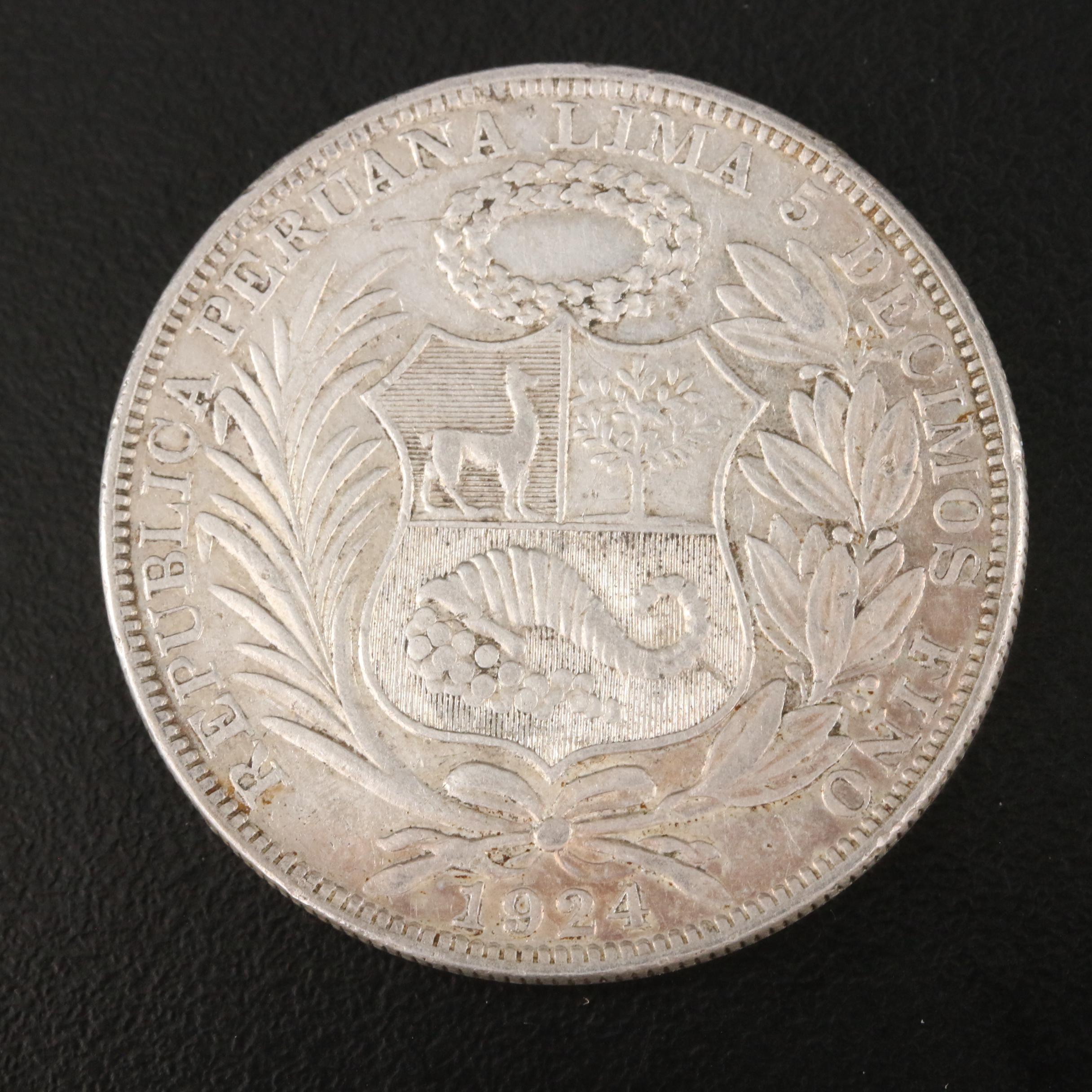 1924 Peru 1-Sol Silver Coin | EBTH