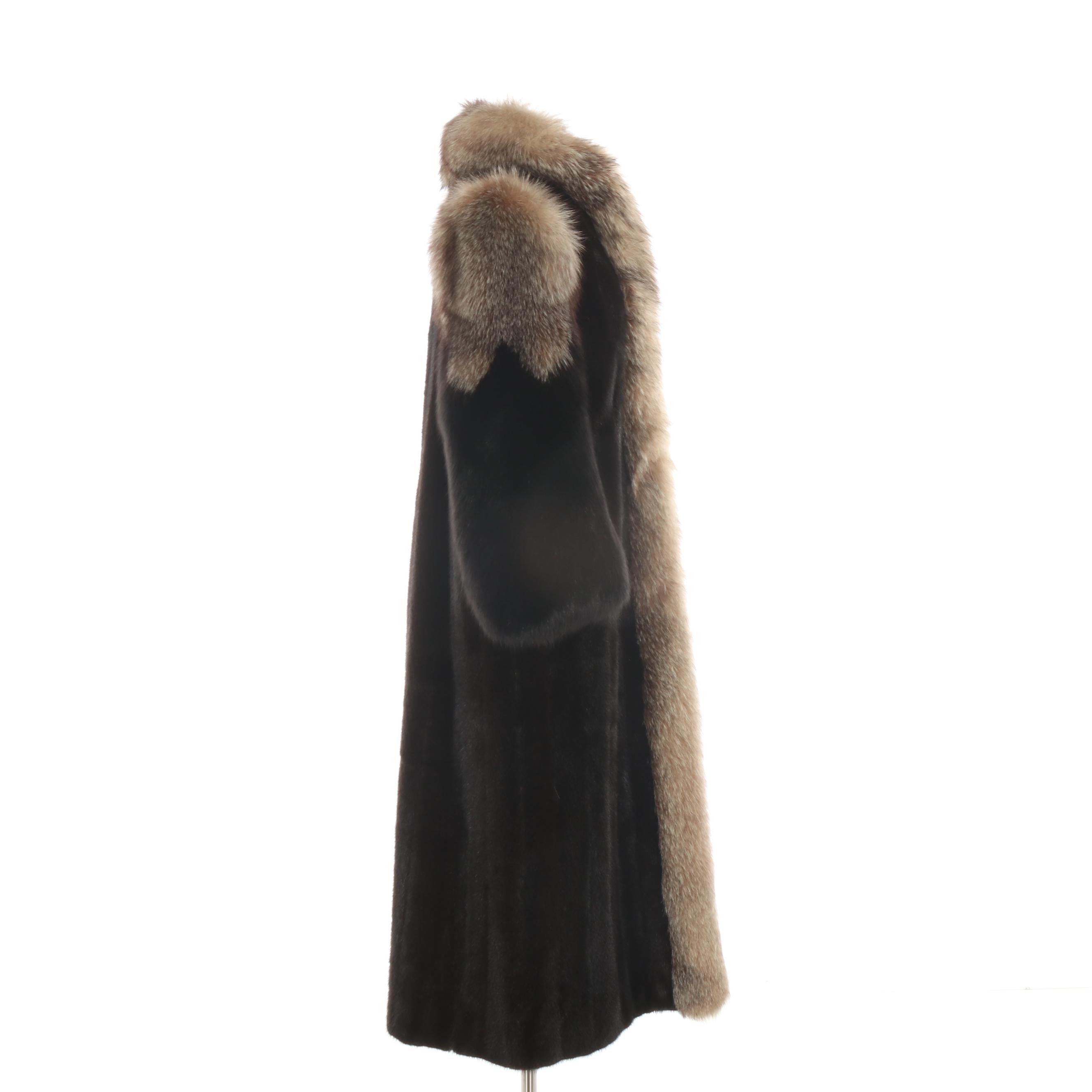 Ranch Mink Fur Coat with Crystal and Black Fox Fur Trim from Leakas ...