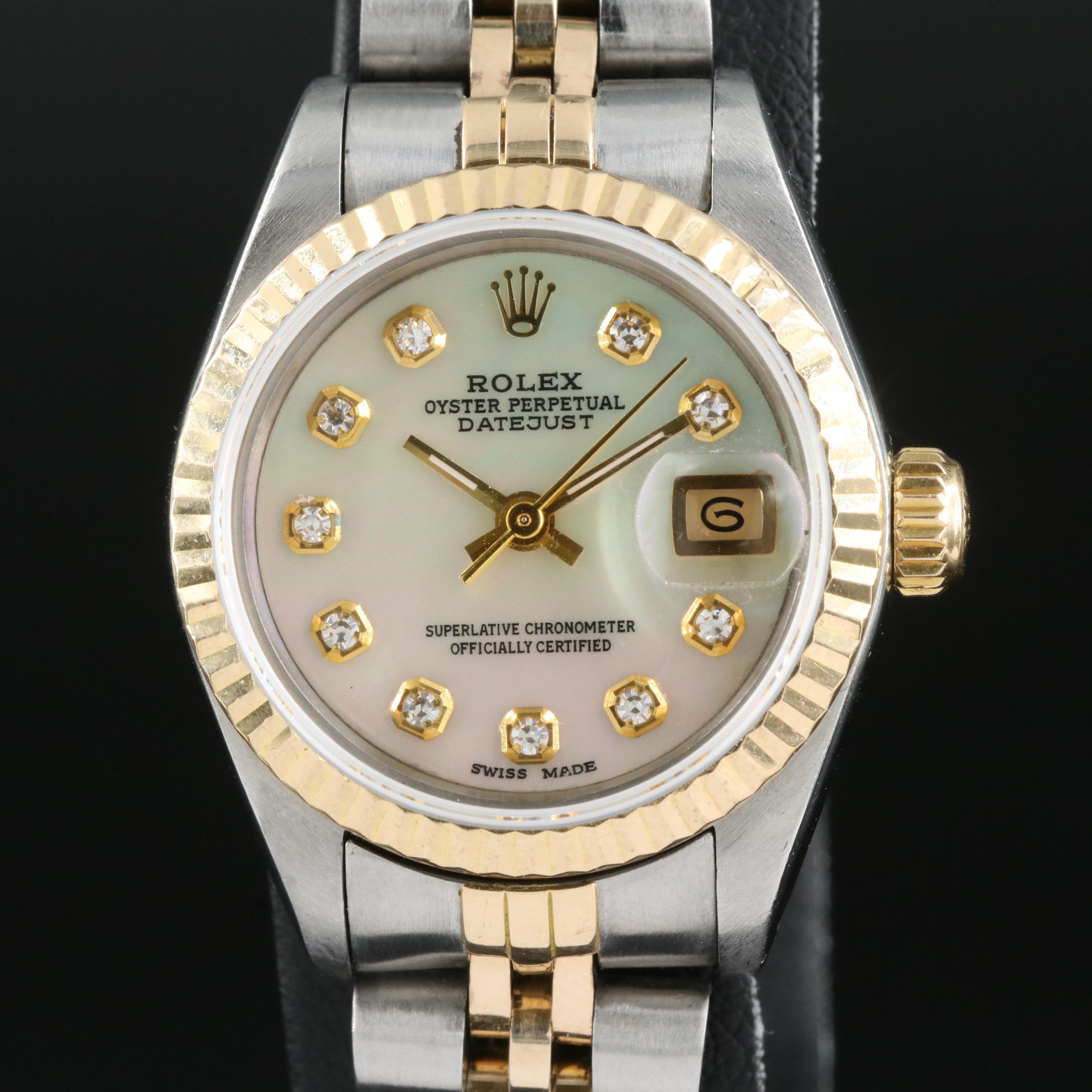 1990 Rolex Oyster Perpetual Mother-of-Pearl Diamond Datejust Wristwatch ...