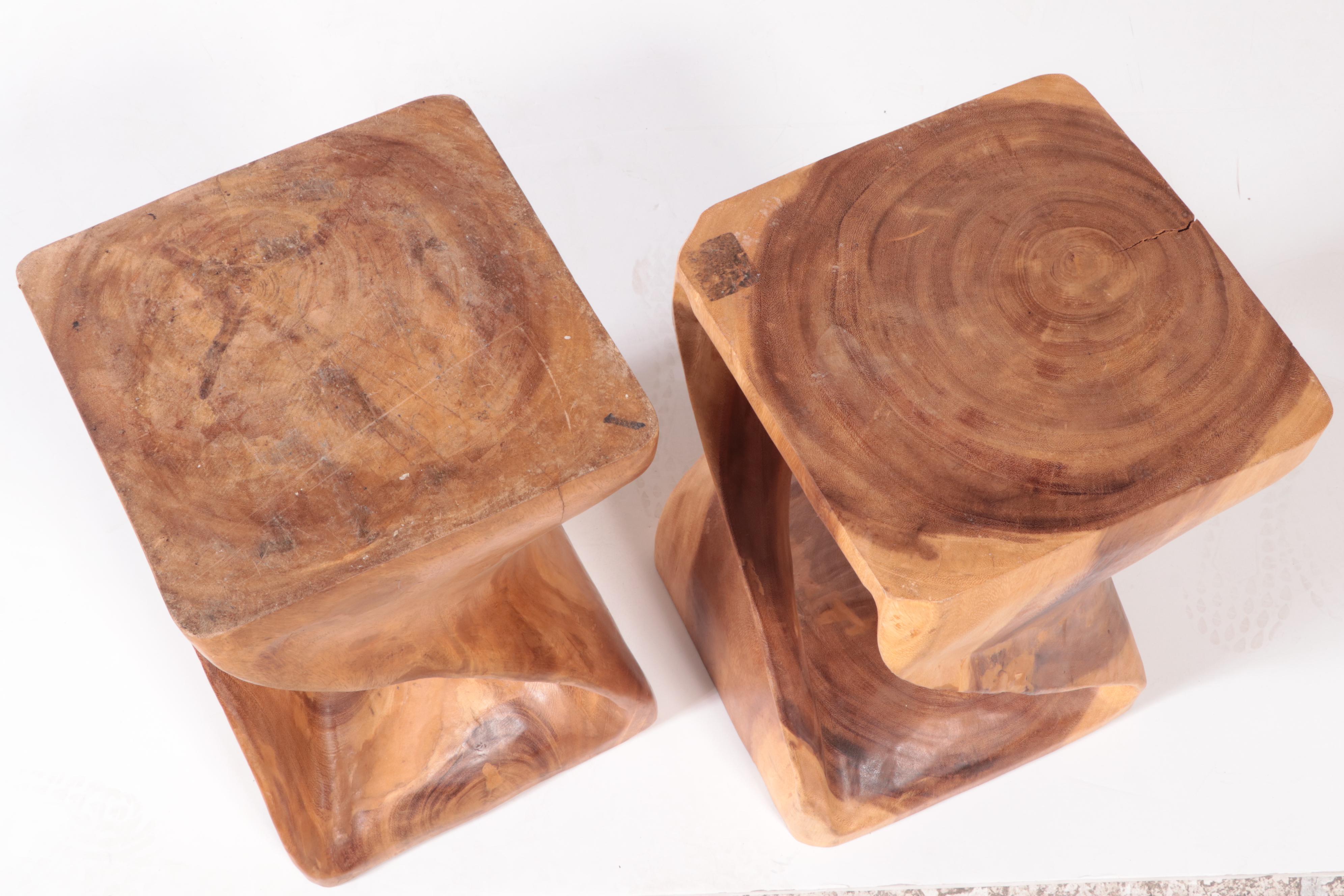 Pair of African Sculpted Wooden Stools | EBTH