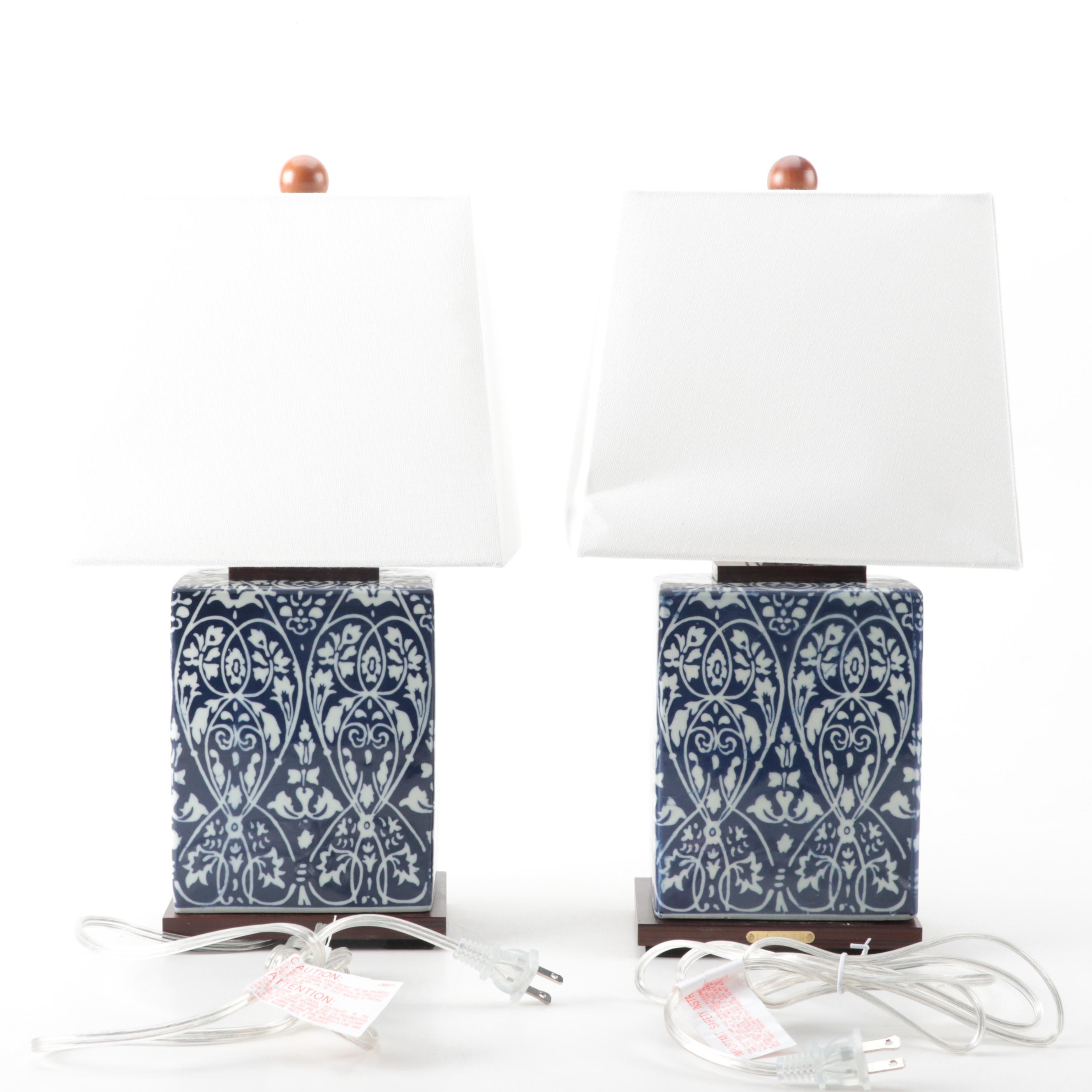 Pair of Ralph Lauren Blue and White Floral Ceramic Table Lamps | EBTH