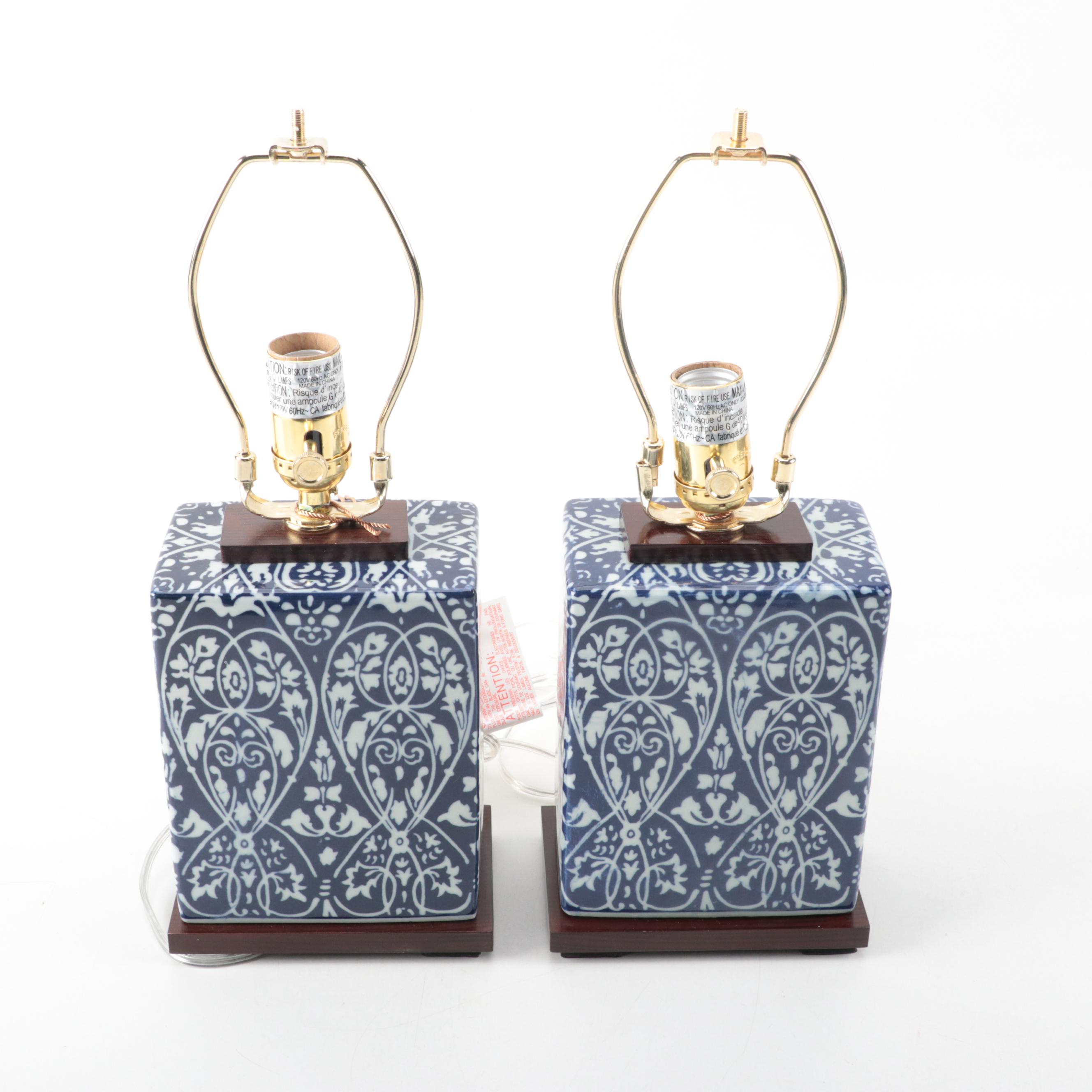 Pair of Ralph Lauren Blue and White Floral Ceramic Table Lamps | EBTH