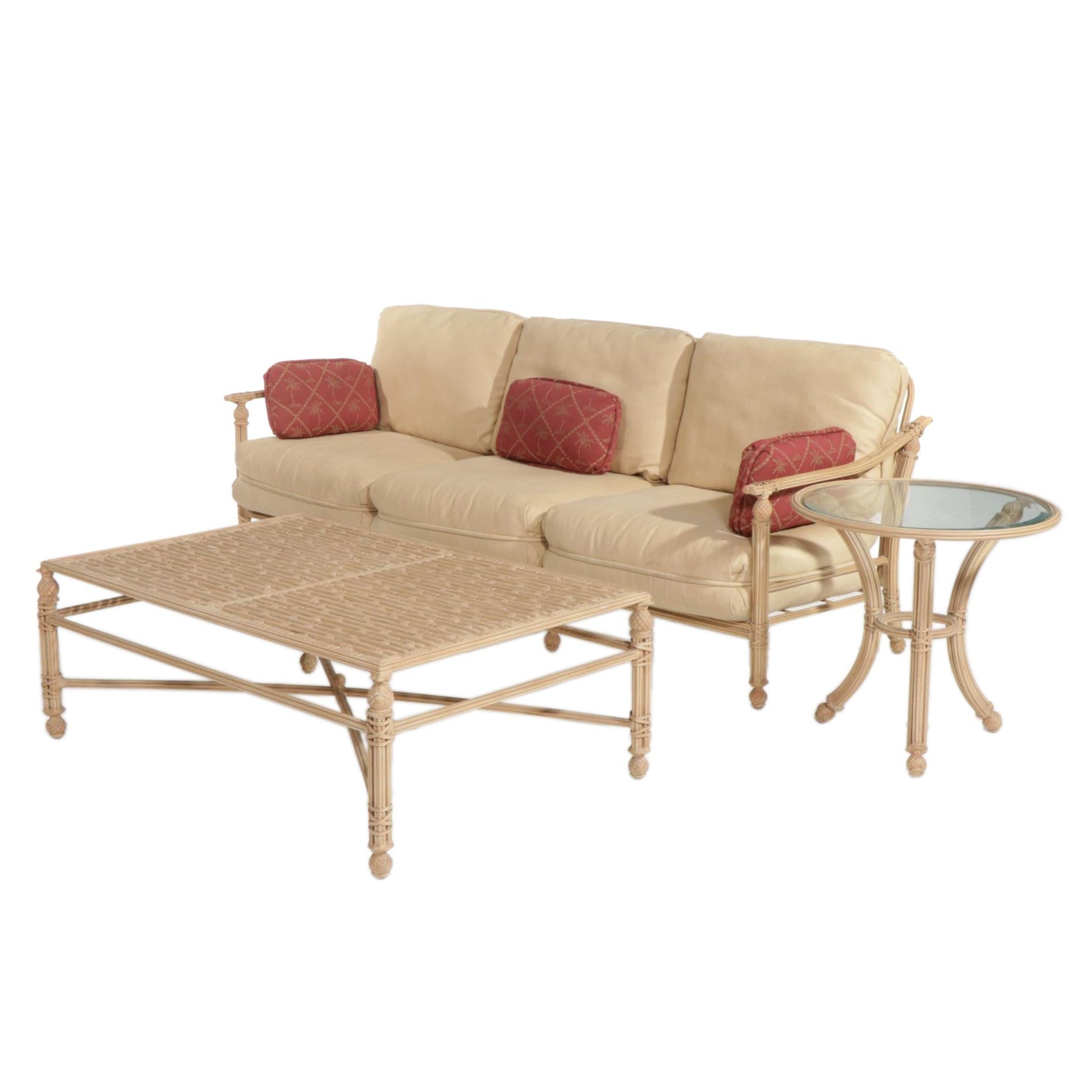 Castelle Faux Rattan Metal Patio Sofa and Tables, Late 20th Century | EBTH