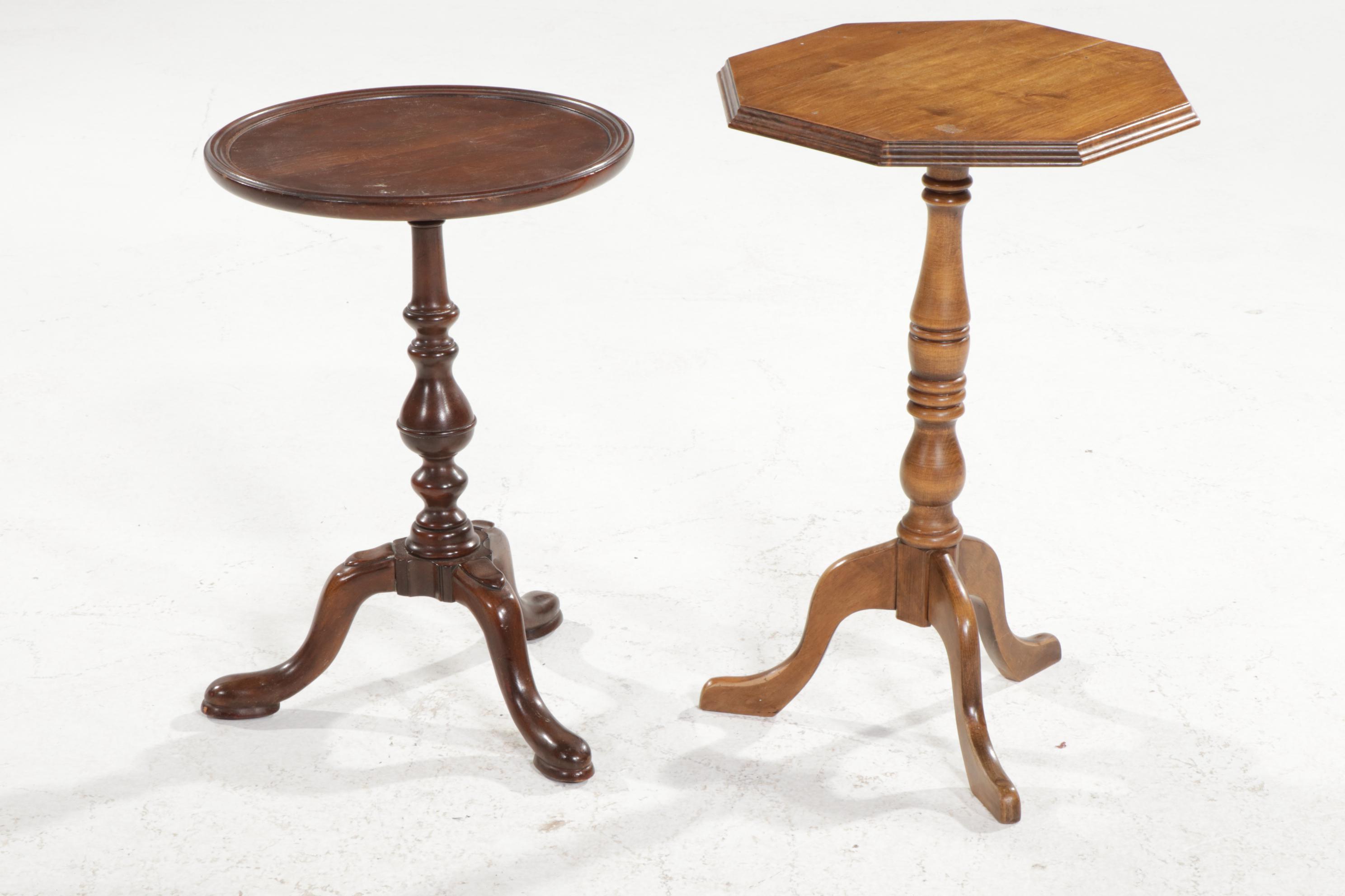 American Colonial Style Maple and Mahogany Tripod Side Tables | EBTH