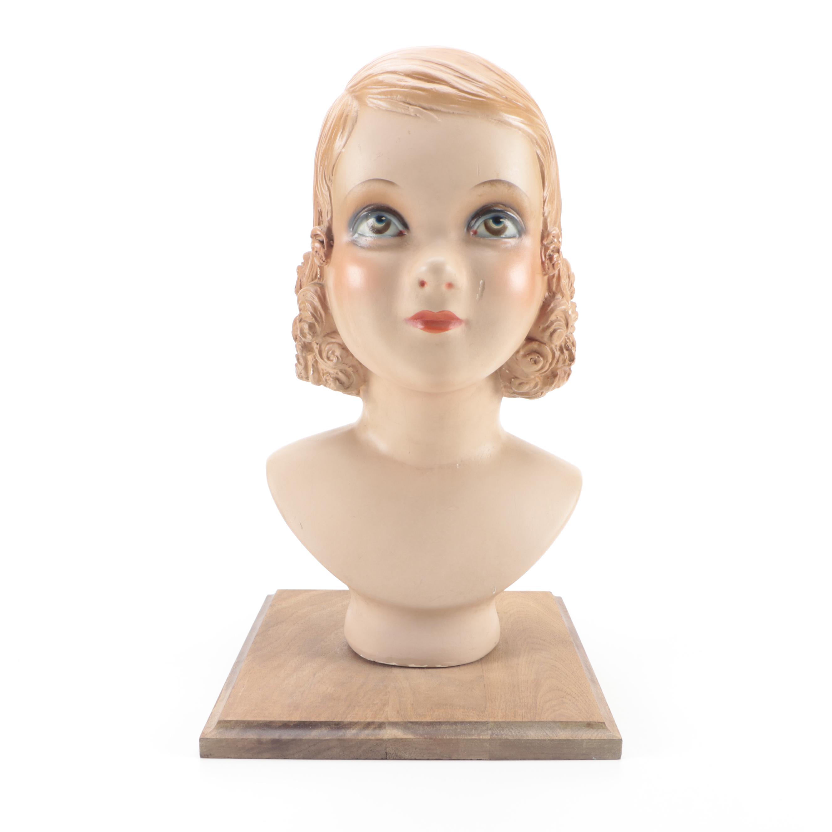 1920s Style Hand-Painted Plaster Mannequin Head With Stand | EBTH