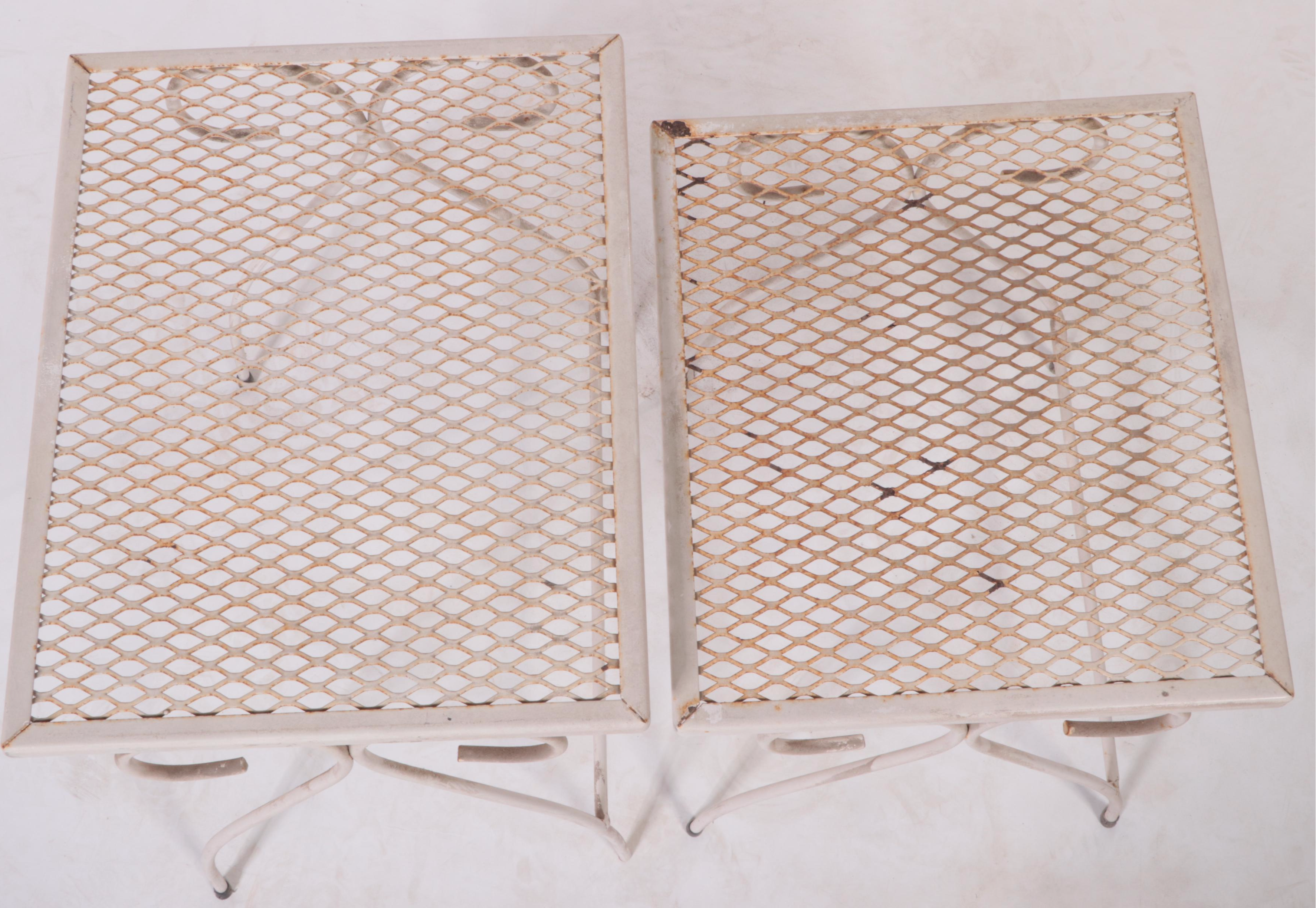 Iron Mesh Six-Piece Patio Chaise, Cart, Armchairs and Nested Tables | EBTH