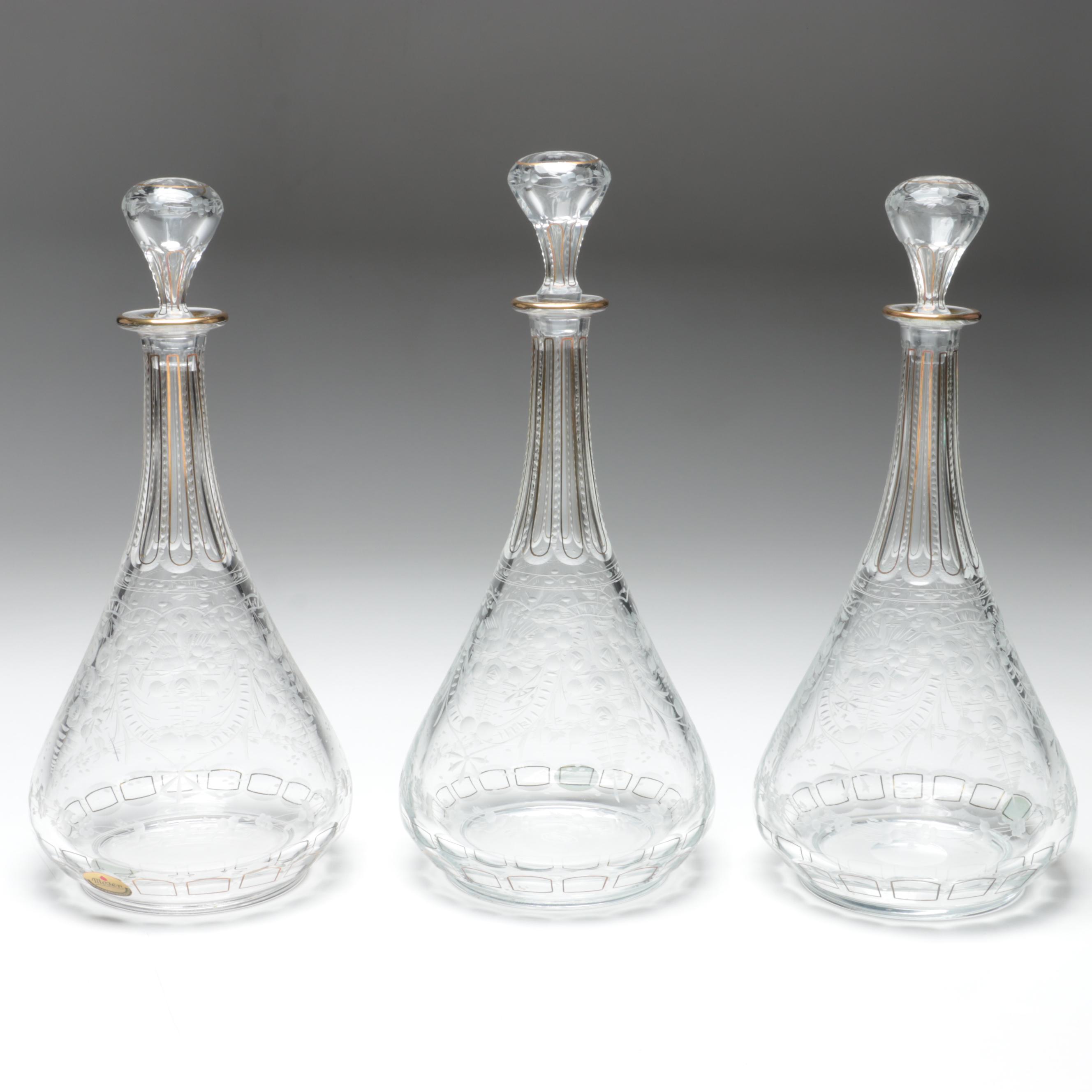 Moser "Maharani" Cut and Engraved with Gilt Trim Crystal Decanters ...