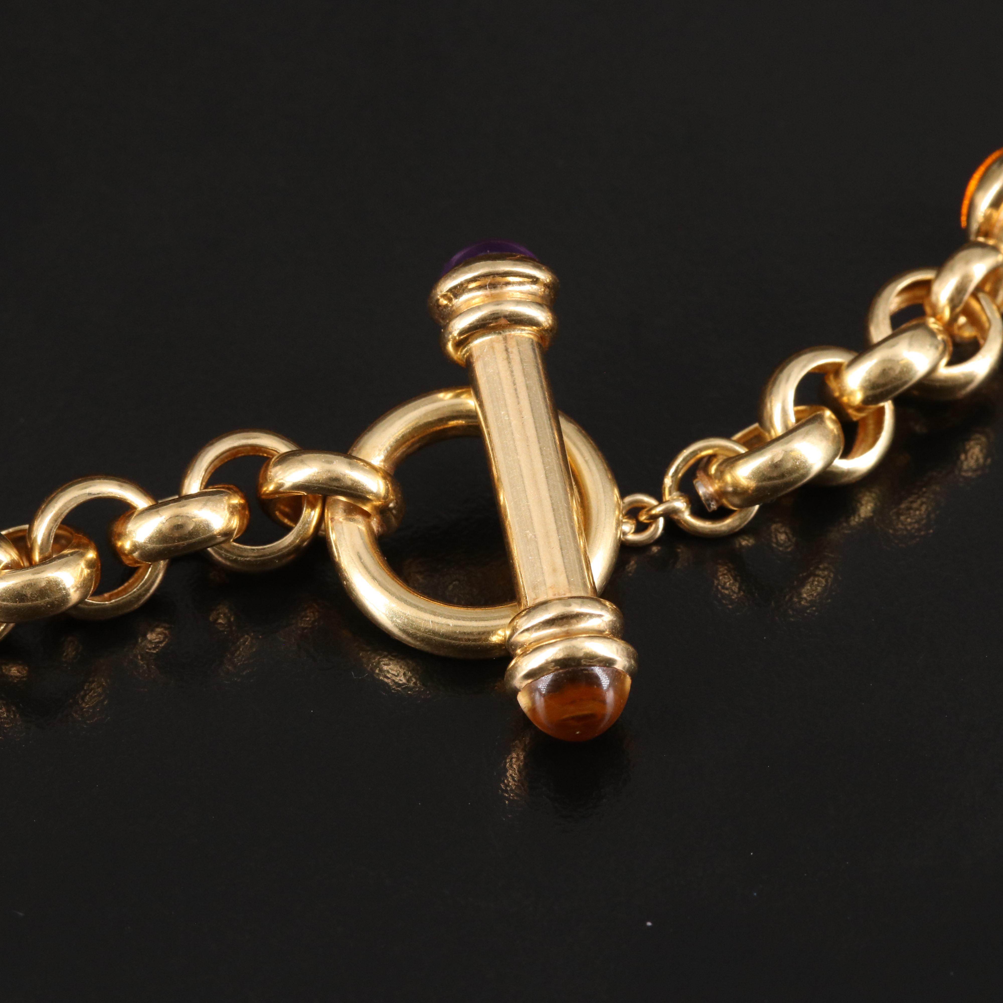 Herco Italian 18K Rolo Chain Necklace with Garnet, Amethyst and Citrine ...