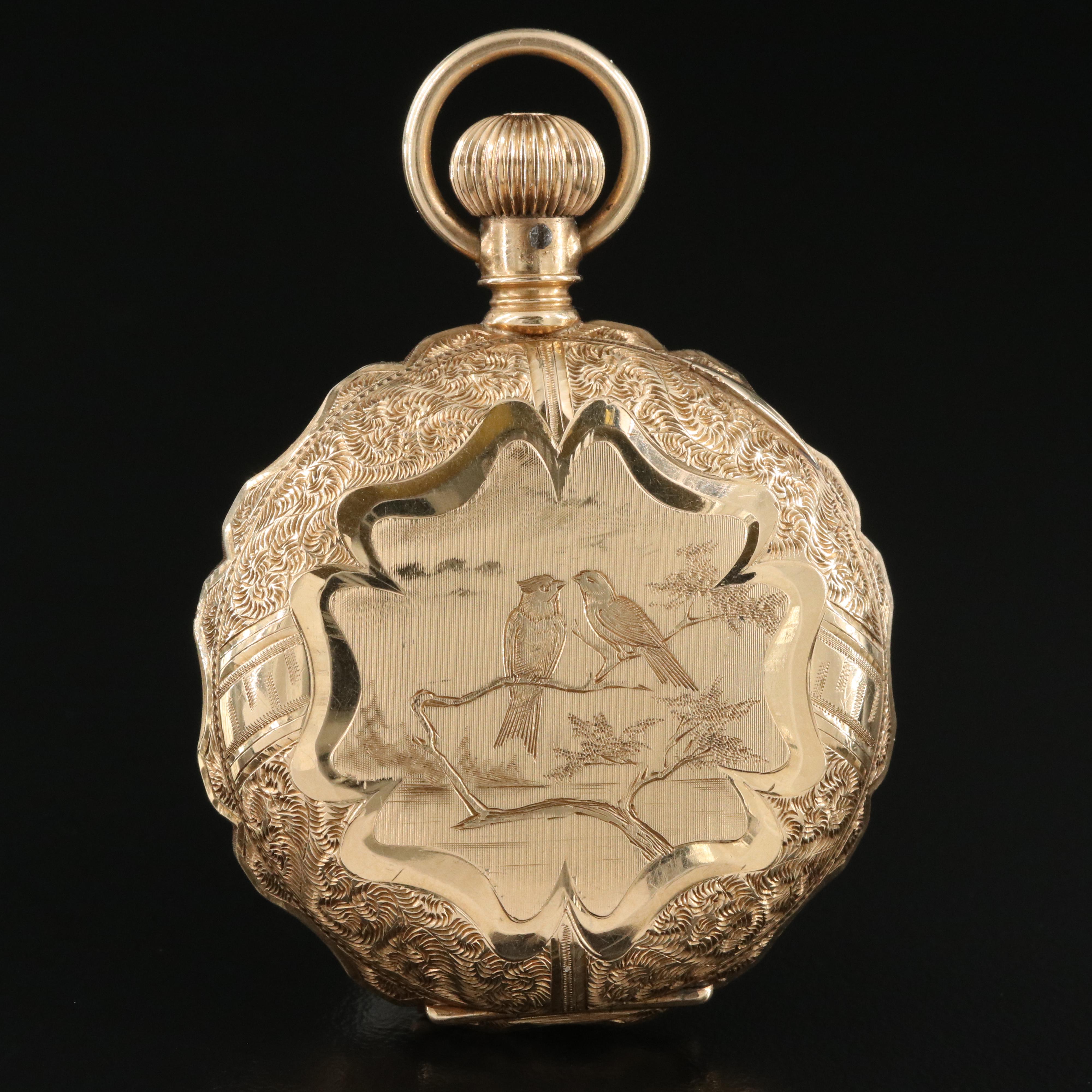 1890 14K Elgin Multi-Colored Scalloped Edge Hunting Case Pocket Watch ...