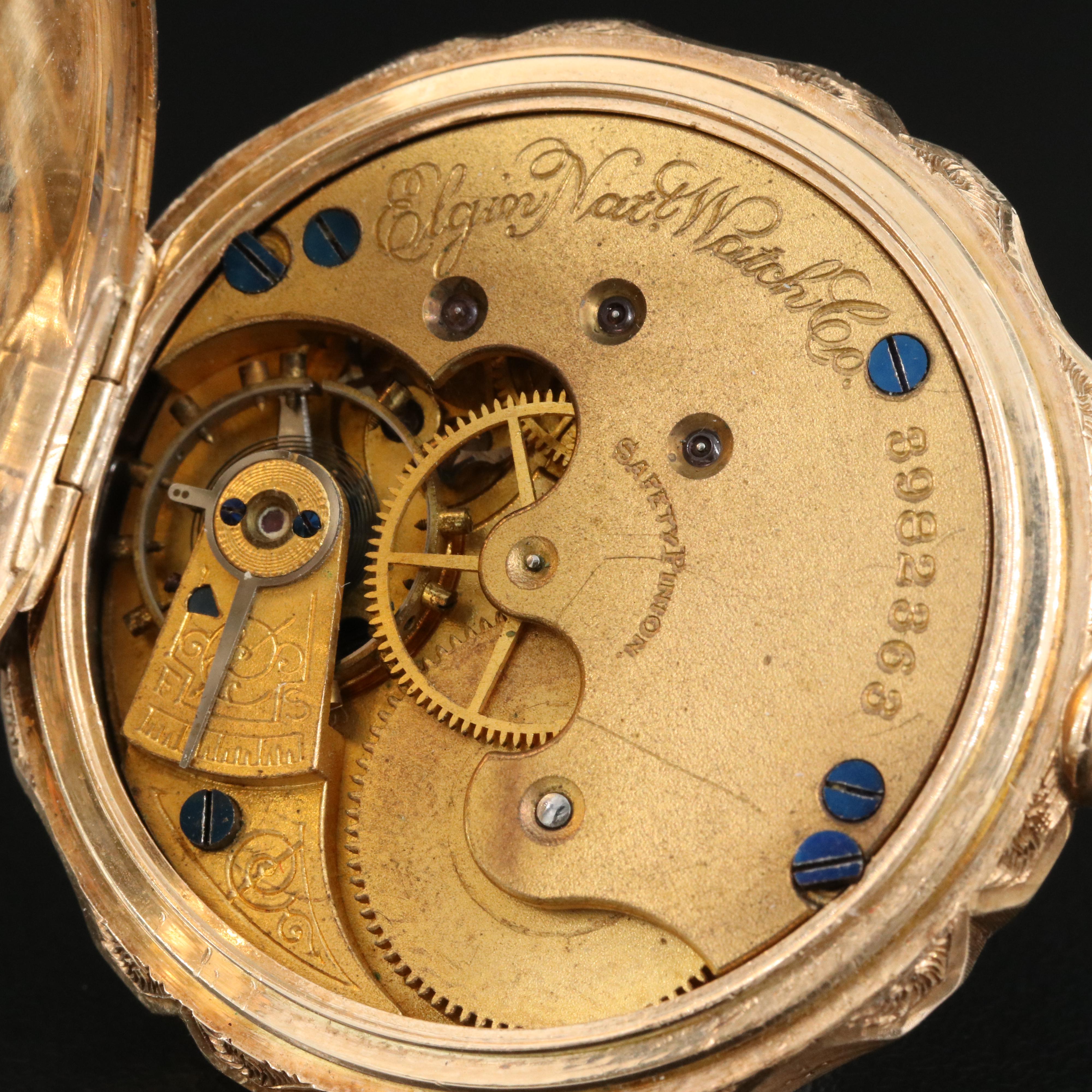 1890 14K Elgin Multi-Colored Scalloped Edge Hunting Case Pocket Watch ...