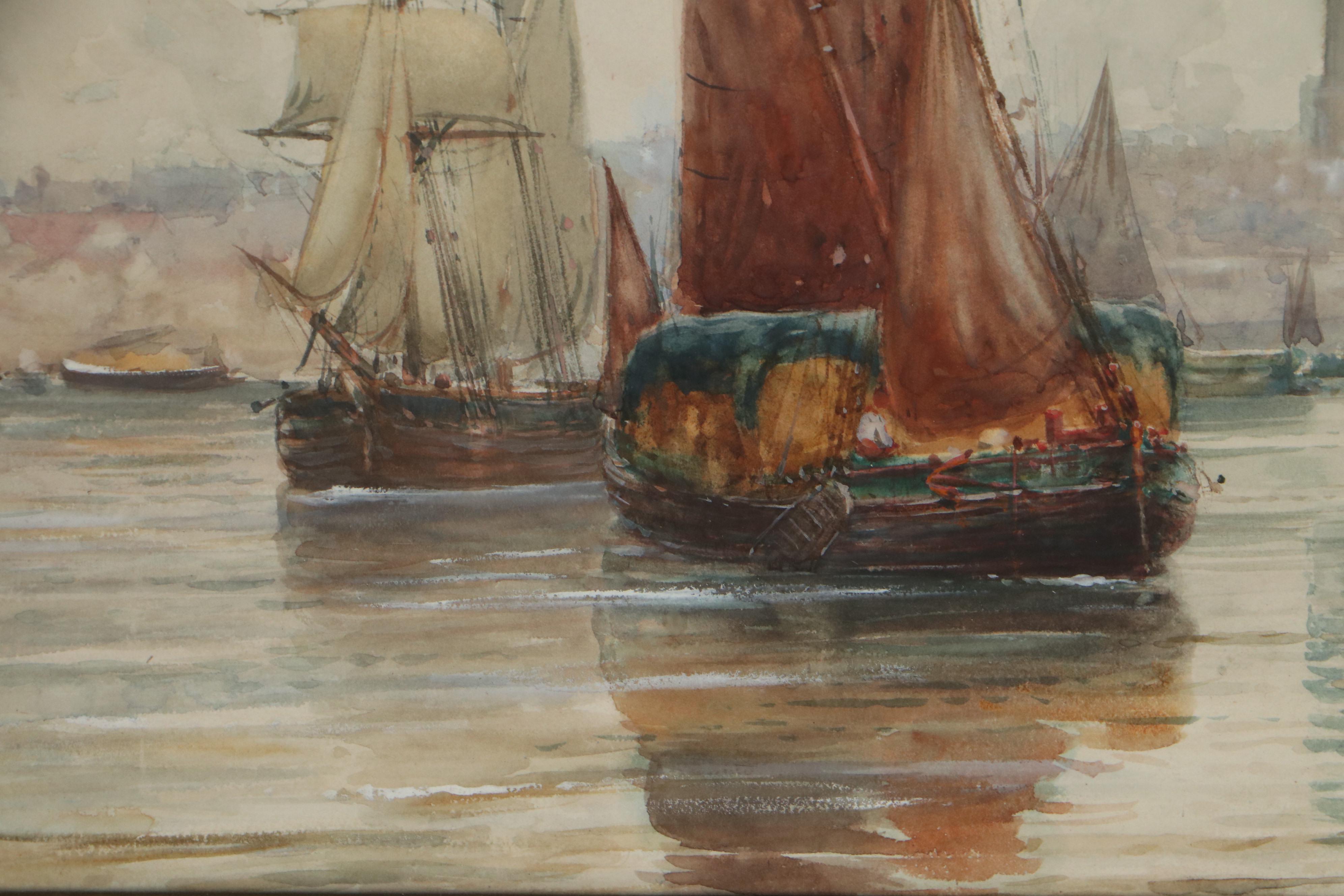 European Harbor Scene Watercolor Painting | EBTH