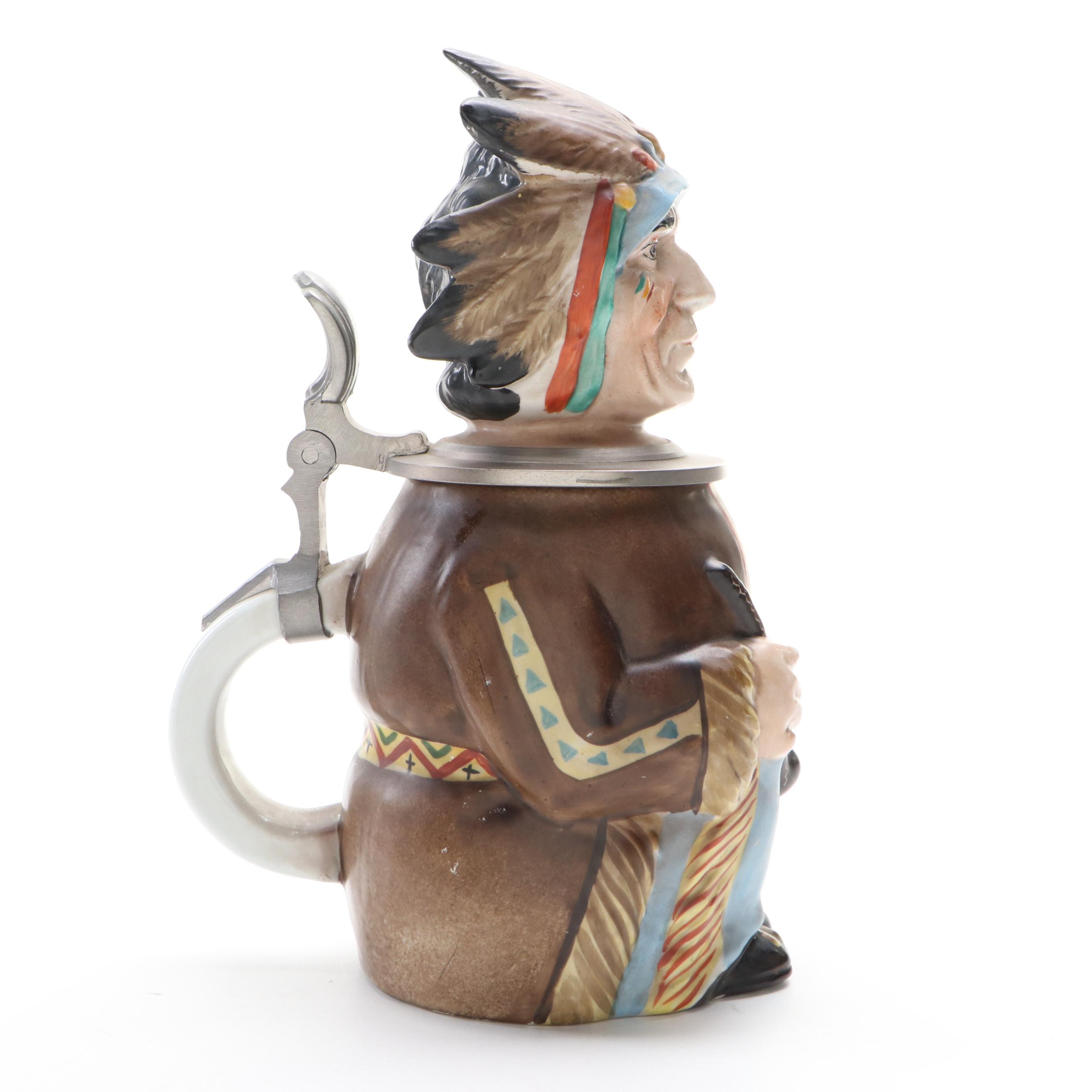 Ceramic Native American Character Stein, 20th Century | EBTH
