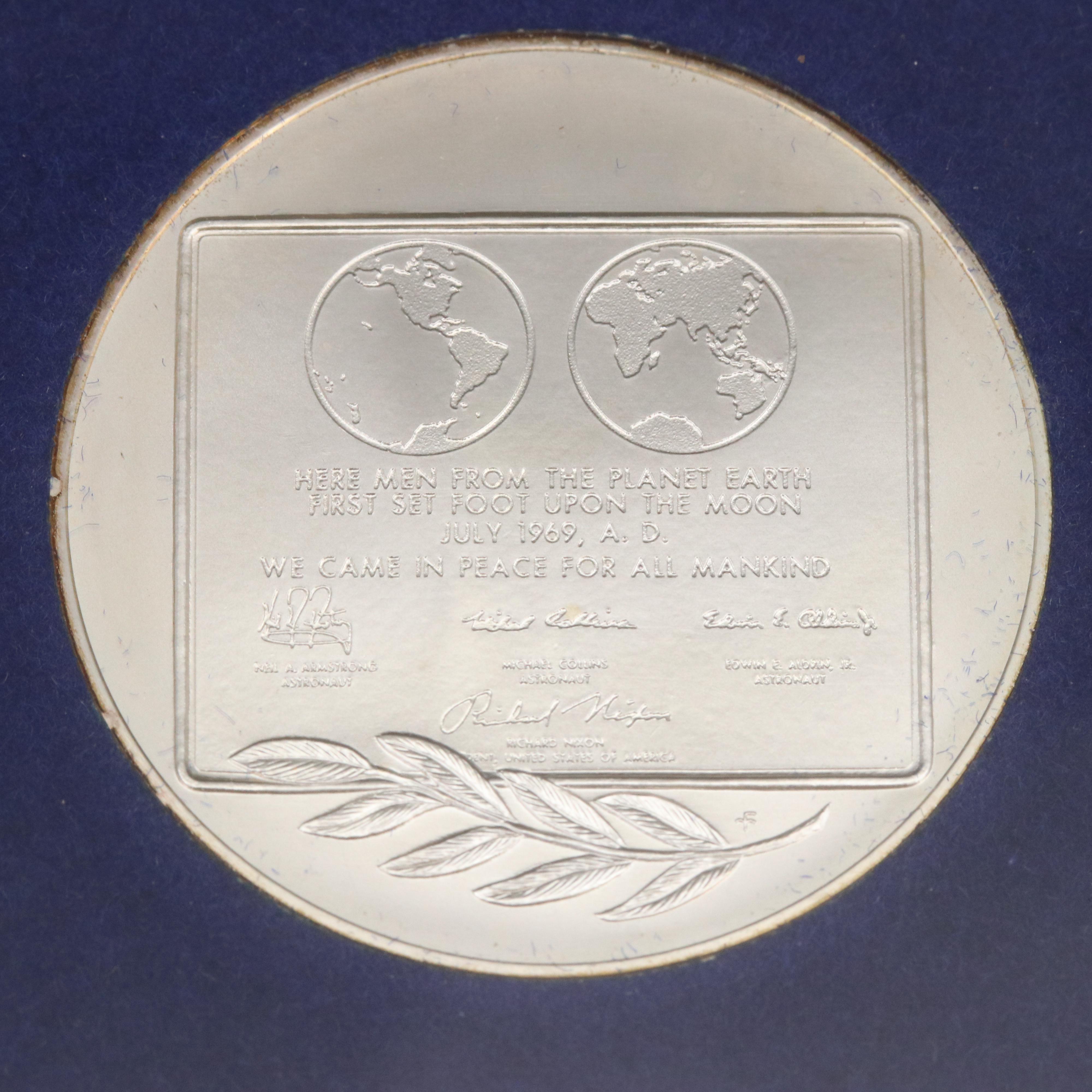 Two Franklin Mint Moon Landing Commemorative Silver Medals | EBTH