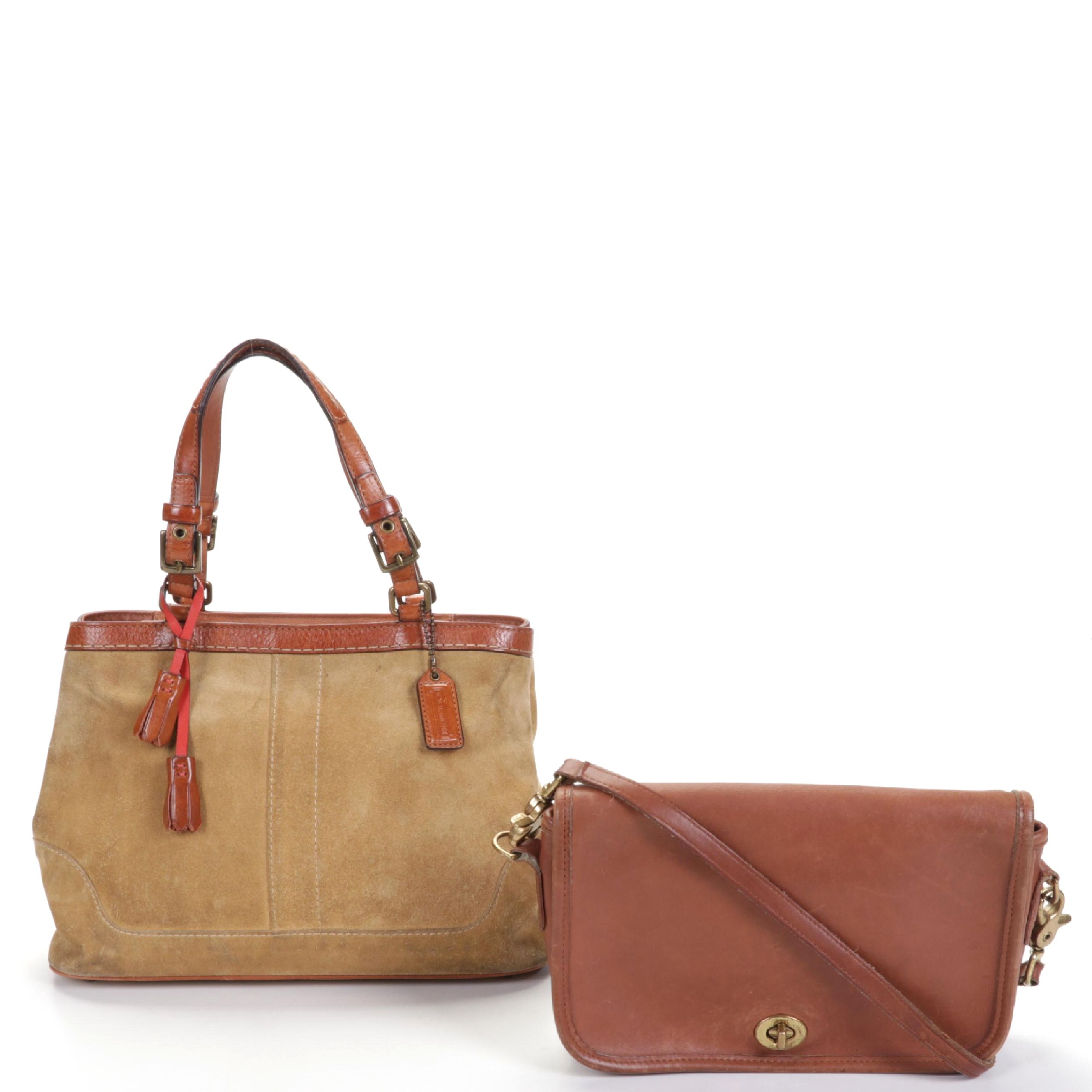Coach Hampton Suede Shoulder Bag and Flap Front Crossbody Bag in Tan ...