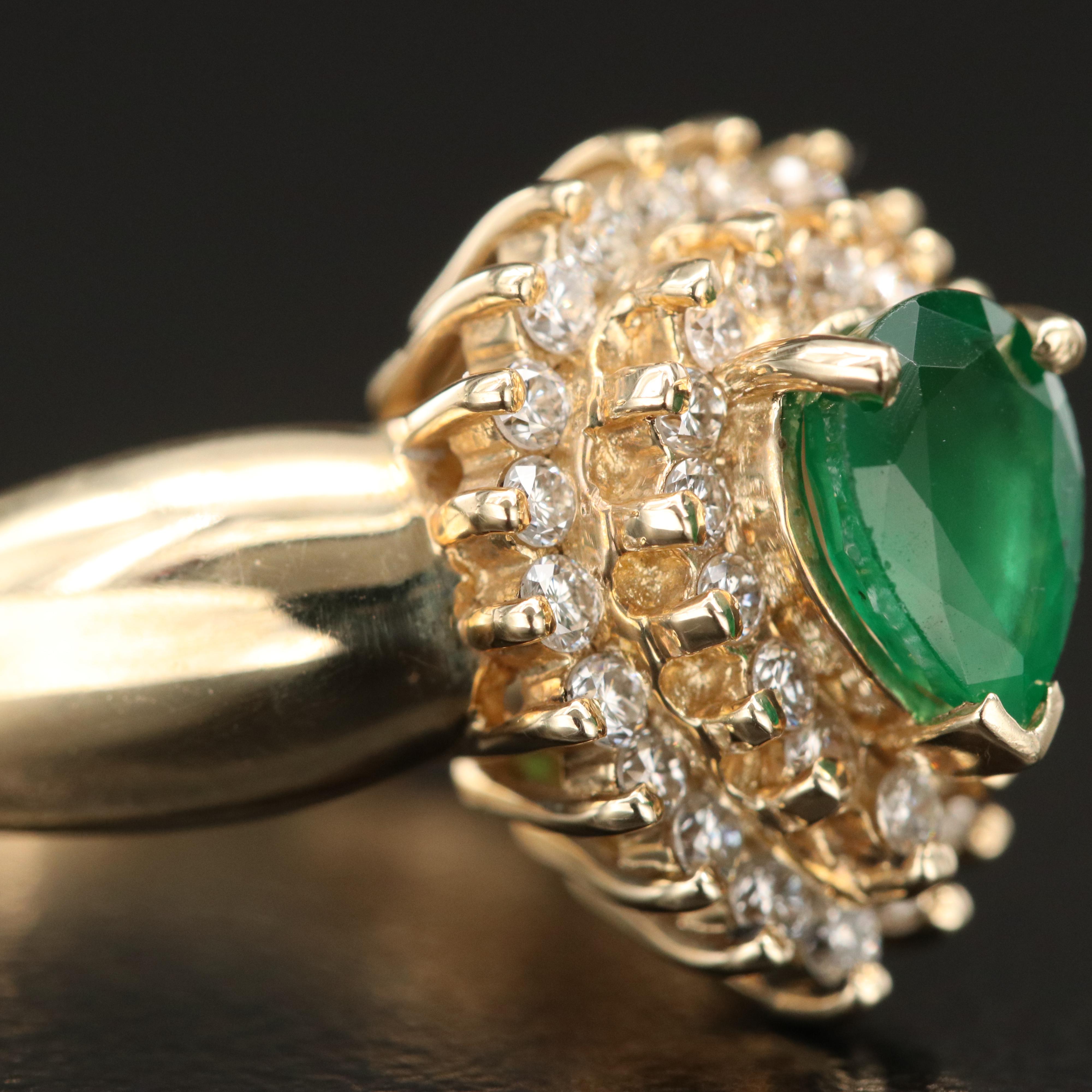 14K Emerald and Diamond Double Halo Ring | EBTH
