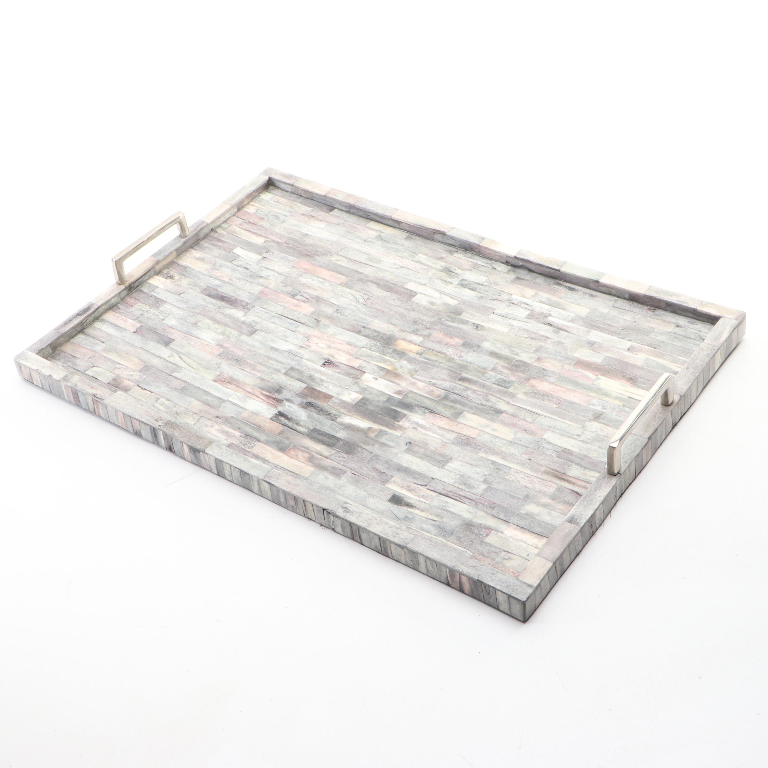 Tessellated Bone Tray with Silver Tone Handles | EBTH