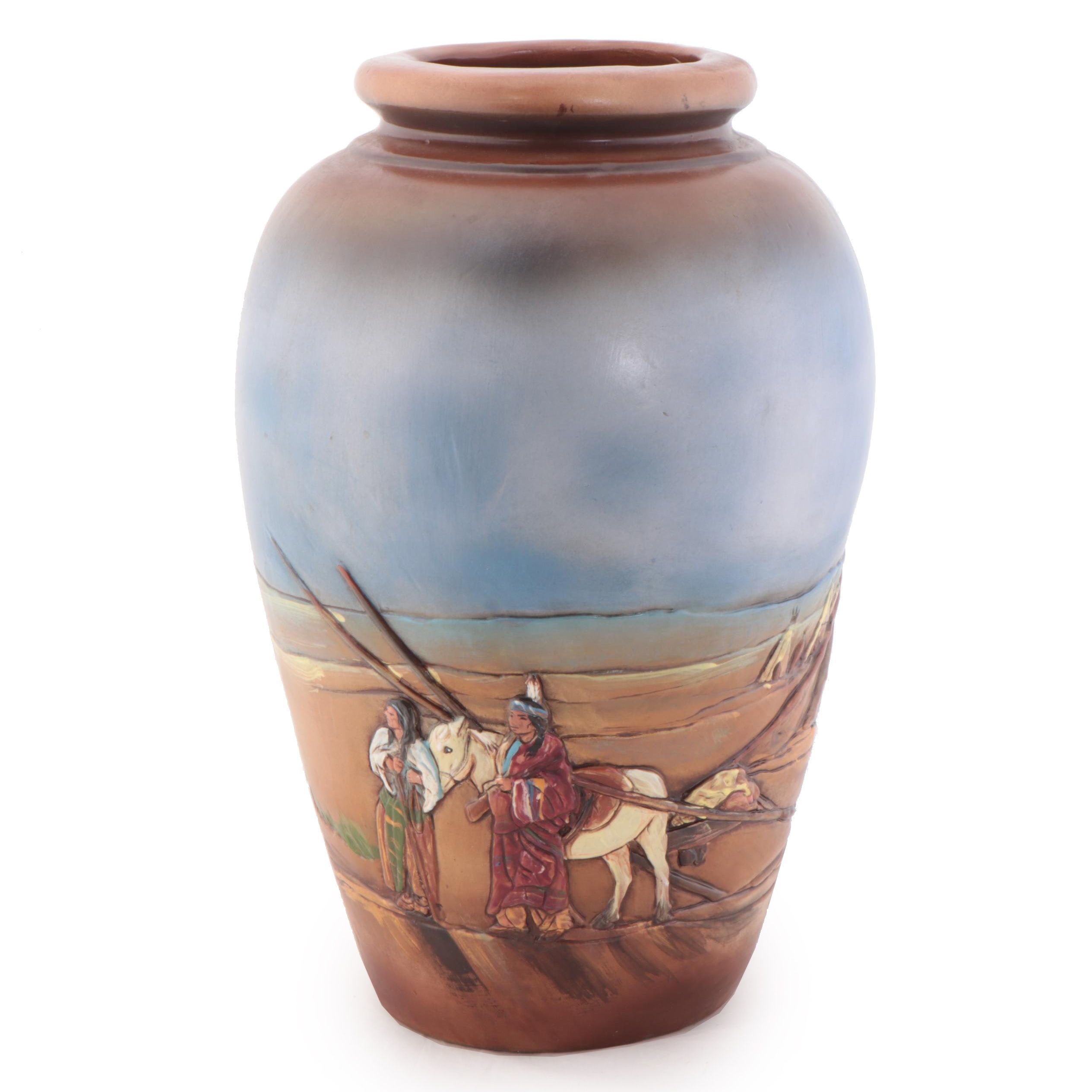 Signed Rick Wisecarver Hand-Painted Earthenware Narrative Vase, 1982 | EBTH