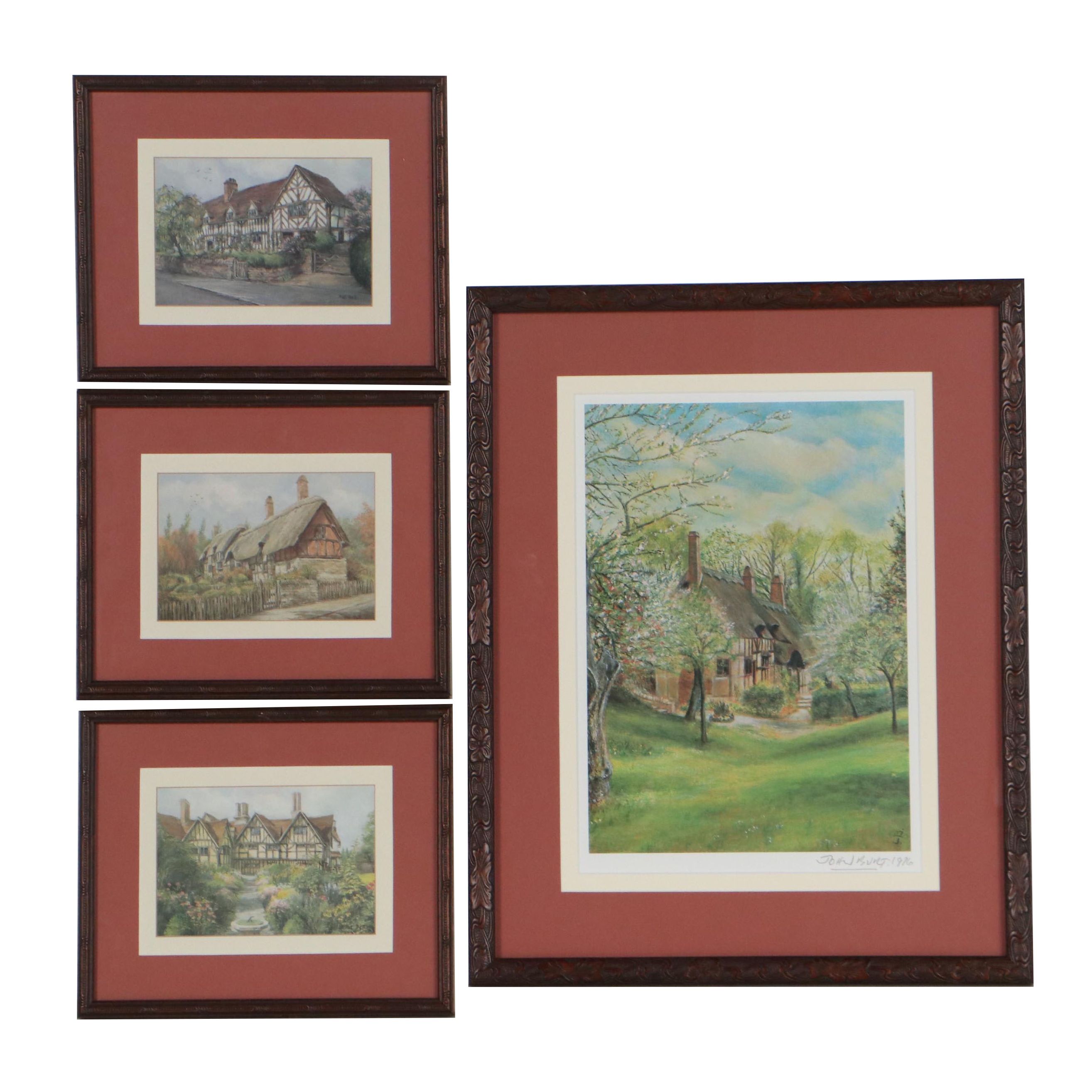 John Burt English Countryside Cottage Offset Lithograph, 1976 and More ...