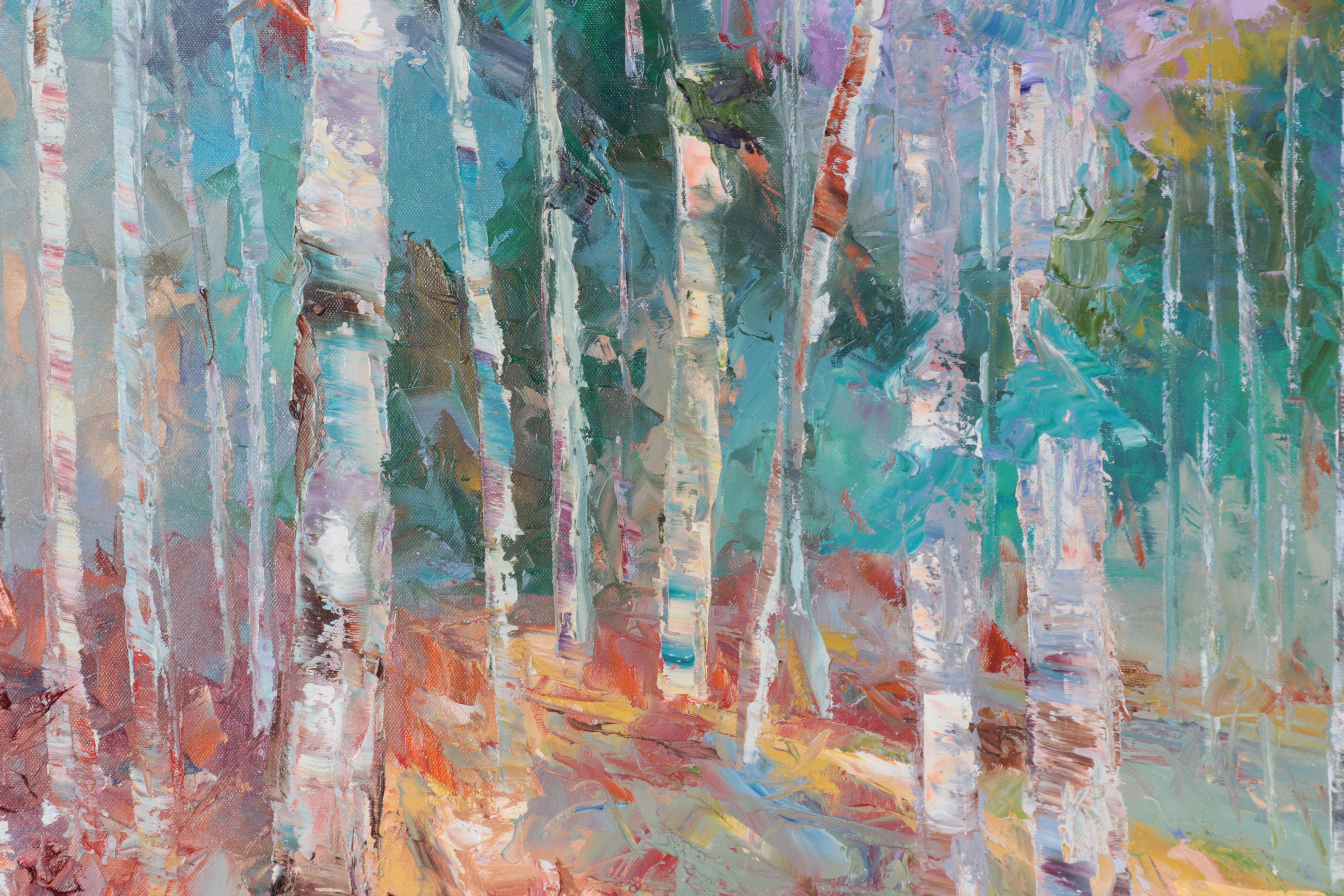 Karen Rolfes Large-Scale Impasto Oil Painting of Forest, Late 20th ...