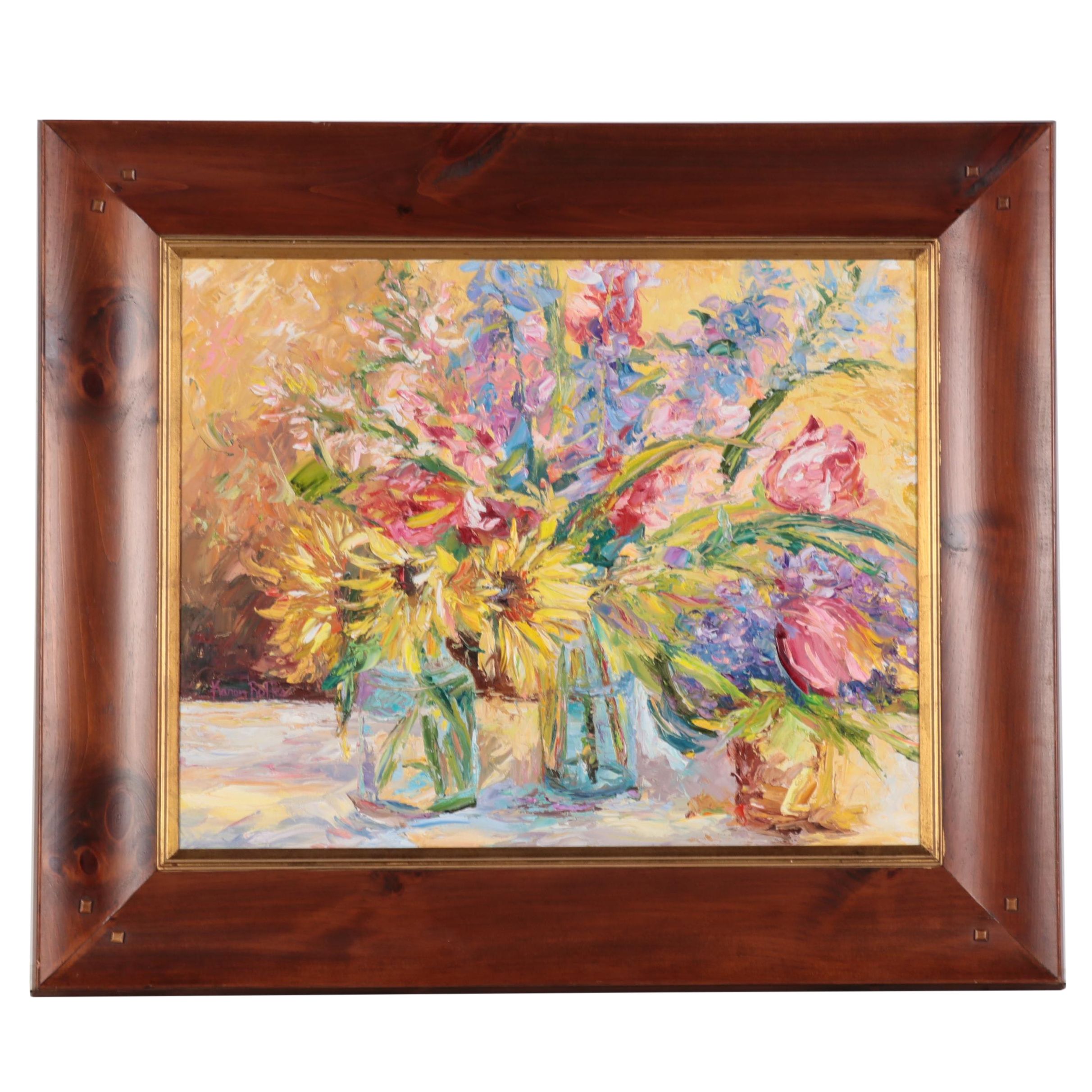 Karen Rolfes Impasto Oil Painting of Floral Still Life, Late 20th ...