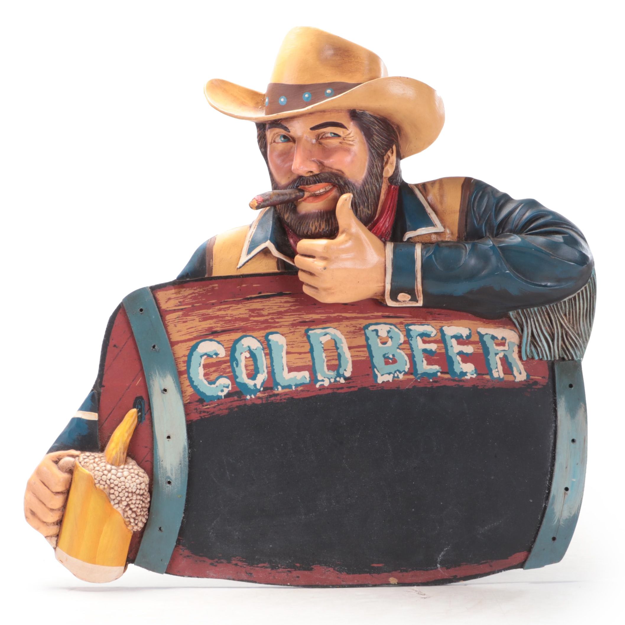 Cold Beer Cowboy with Beer Keg Chalkboard Wall Sign | EBTH