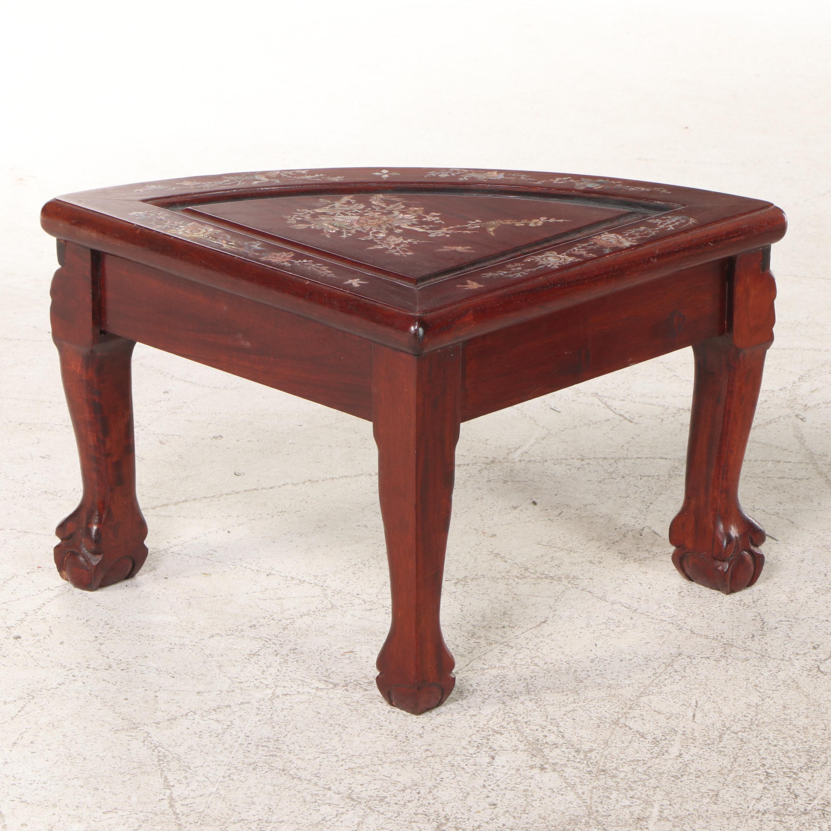 Chinese Mother-of-Pearl Inlaid Wood Low Table with Nested Stools | EBTH