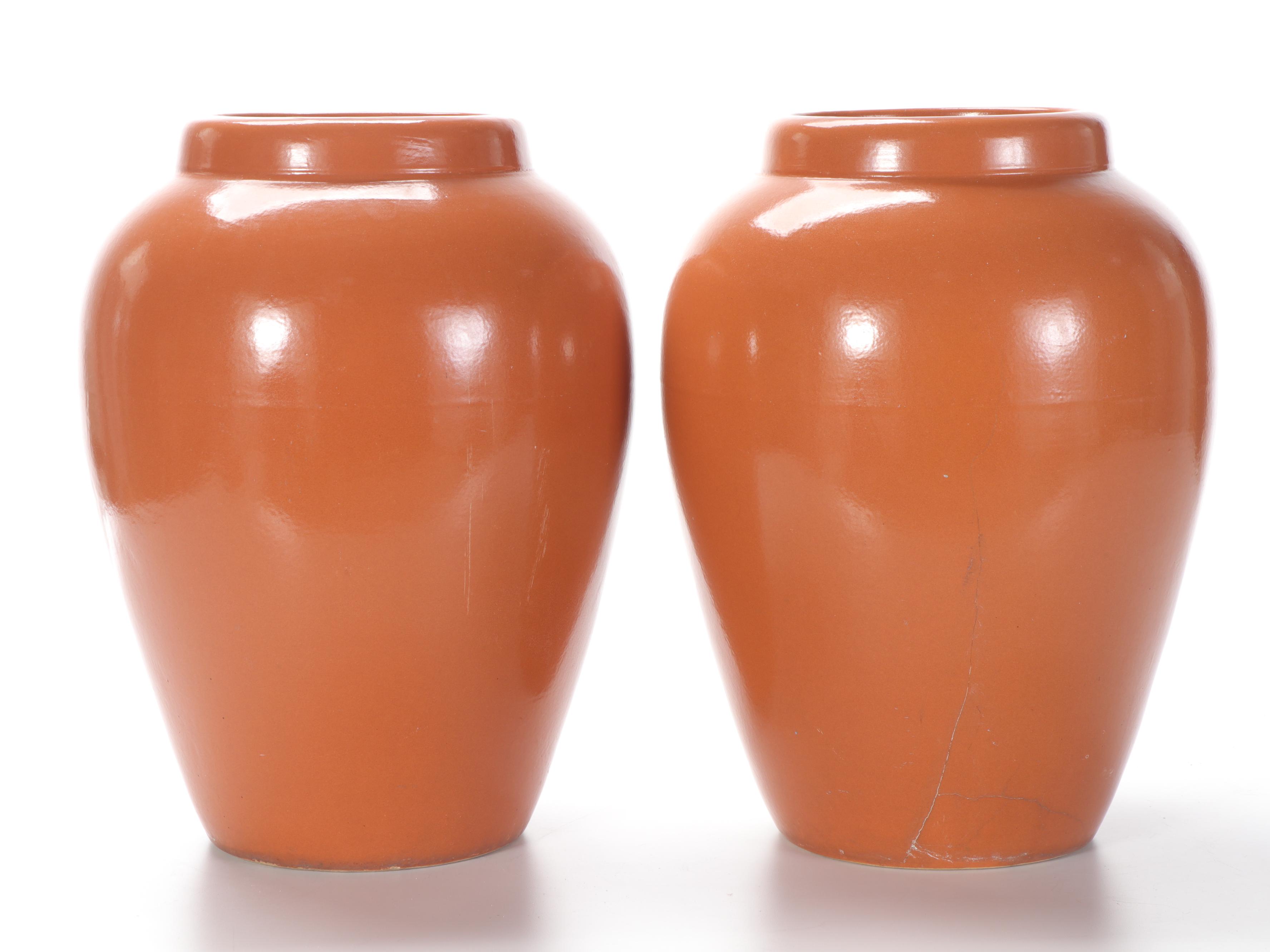 Pair of Robinson Ransbottom Pottery Persimmon Glazed Ceramic Floor ...