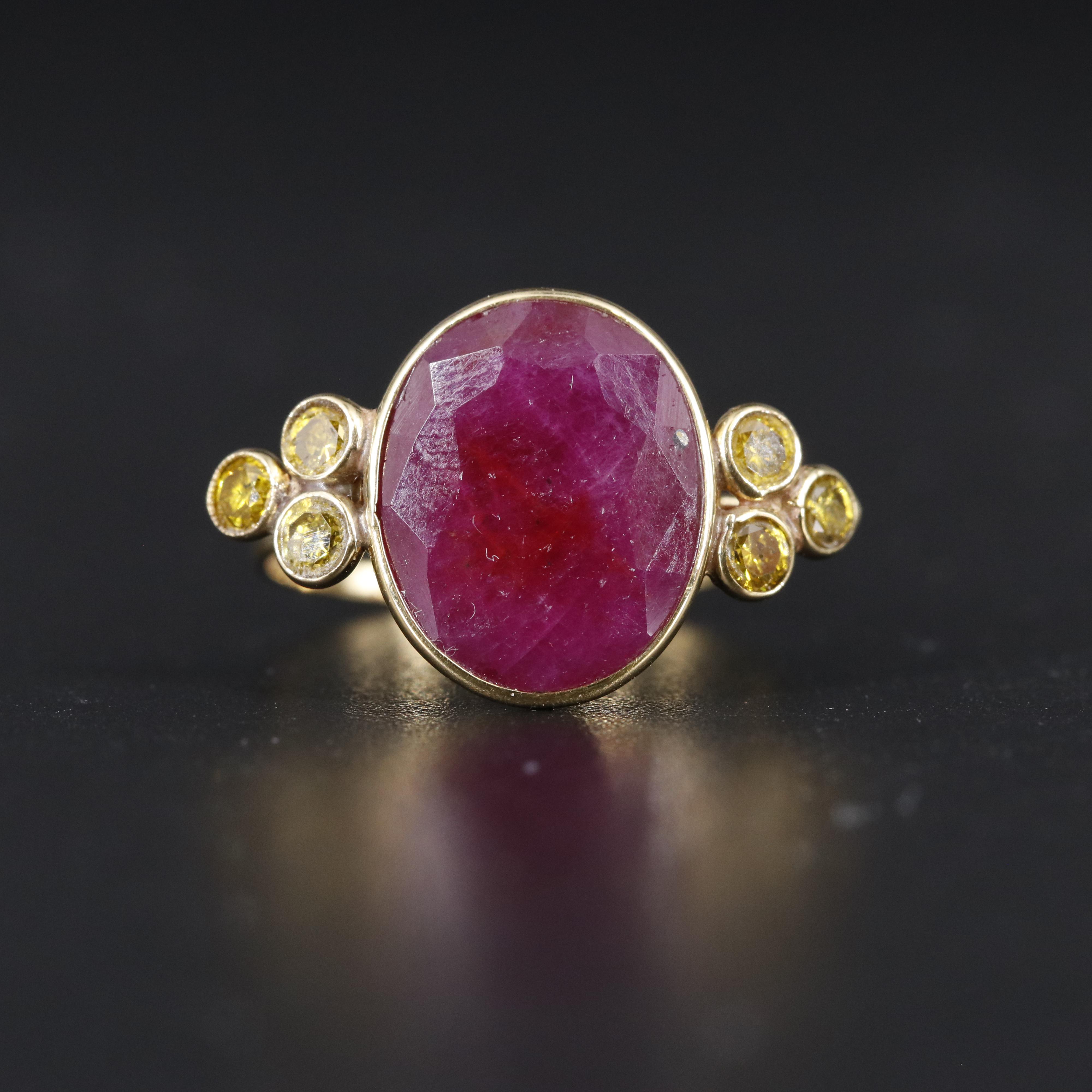 14K Yellow Gold Synthetic Ruby Ring | EBTH