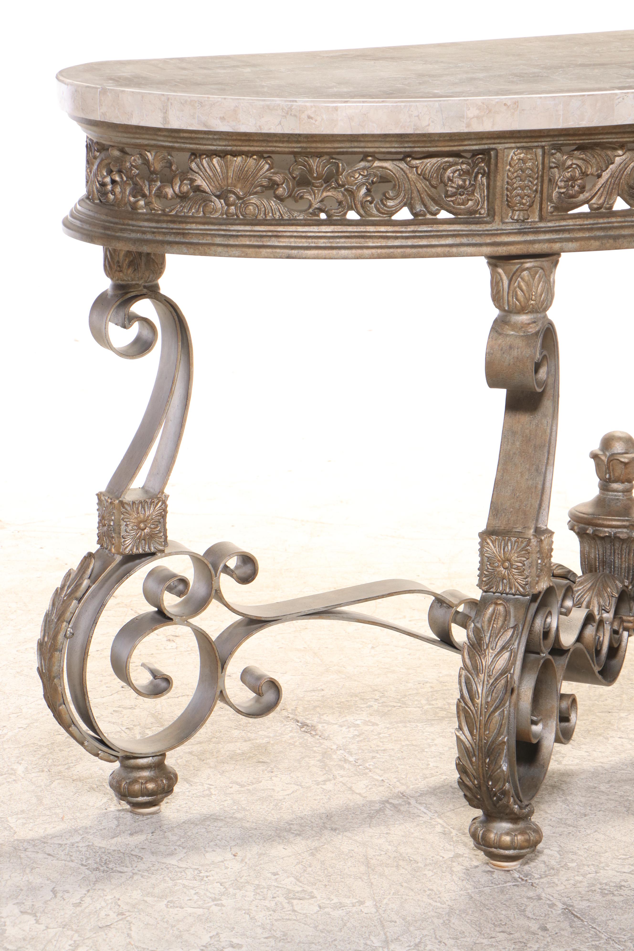 French Baroque Style Wrought Iron and Tessellated Marble Console Table ...