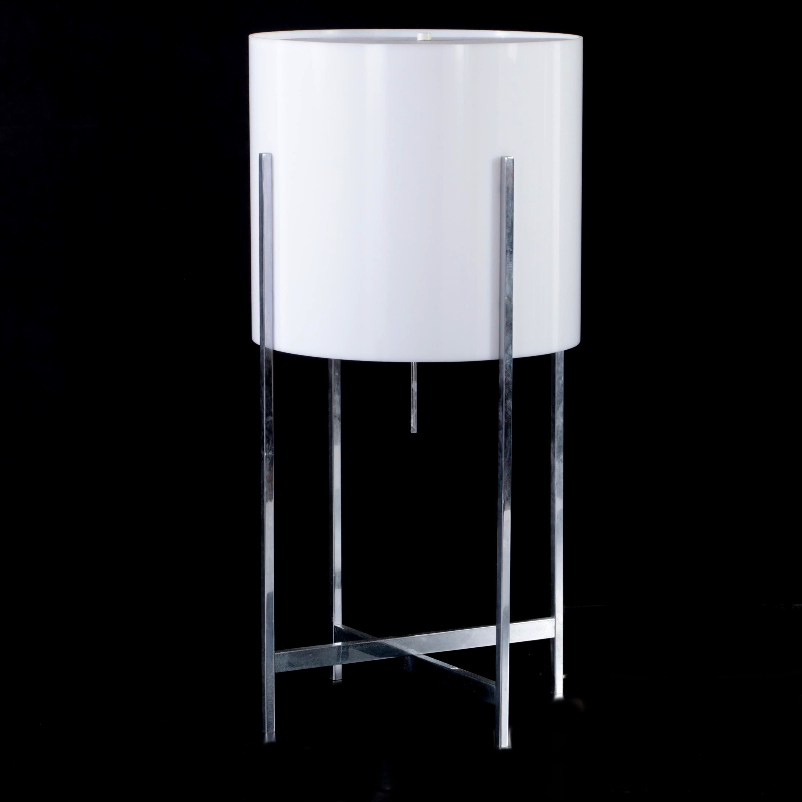 Chrome Framed Table Lamp with White Acrylic Shade and Metal Diffuser | EBTH
