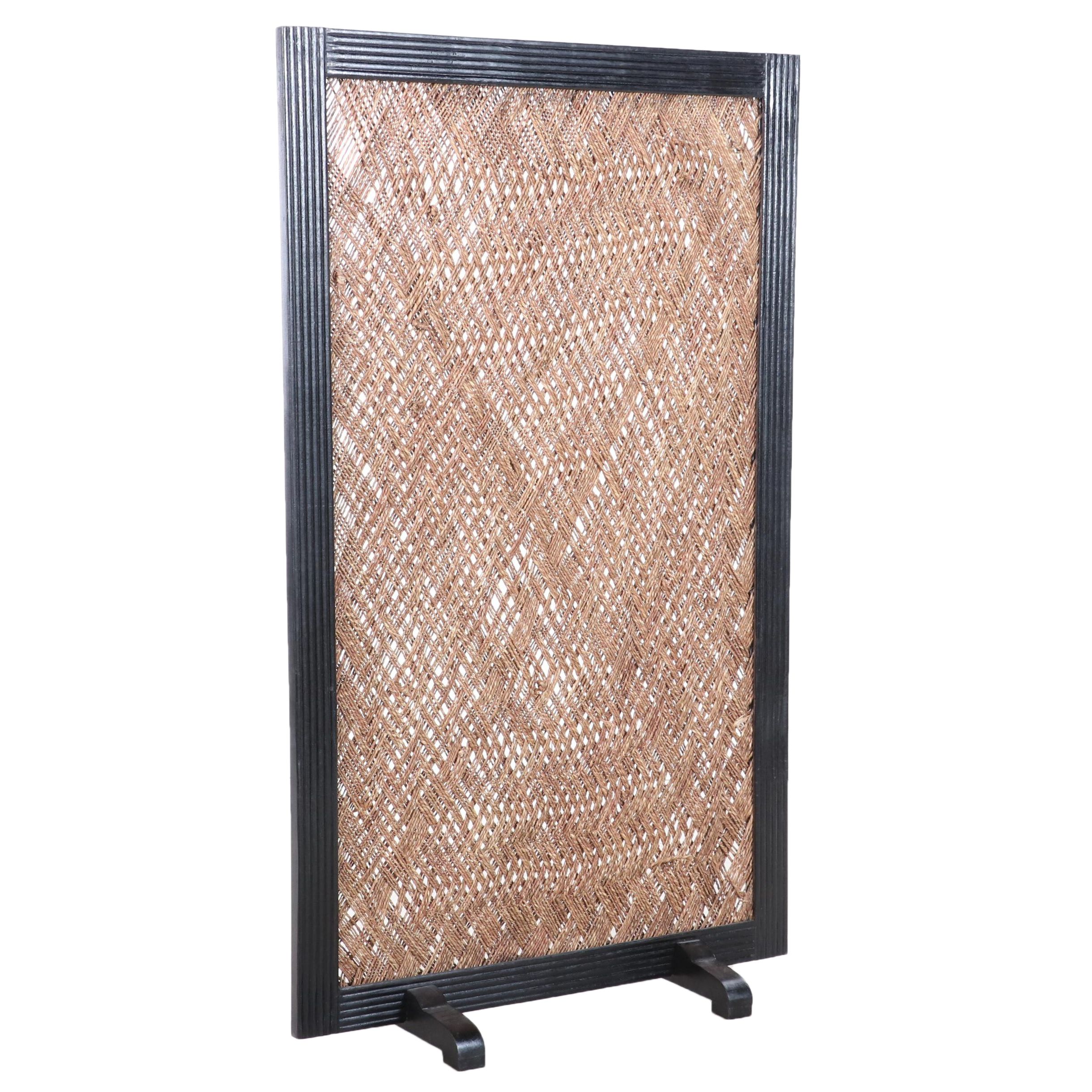 Woven Jute Panel in Ebonized Wood Frame Room Screen | EBTH