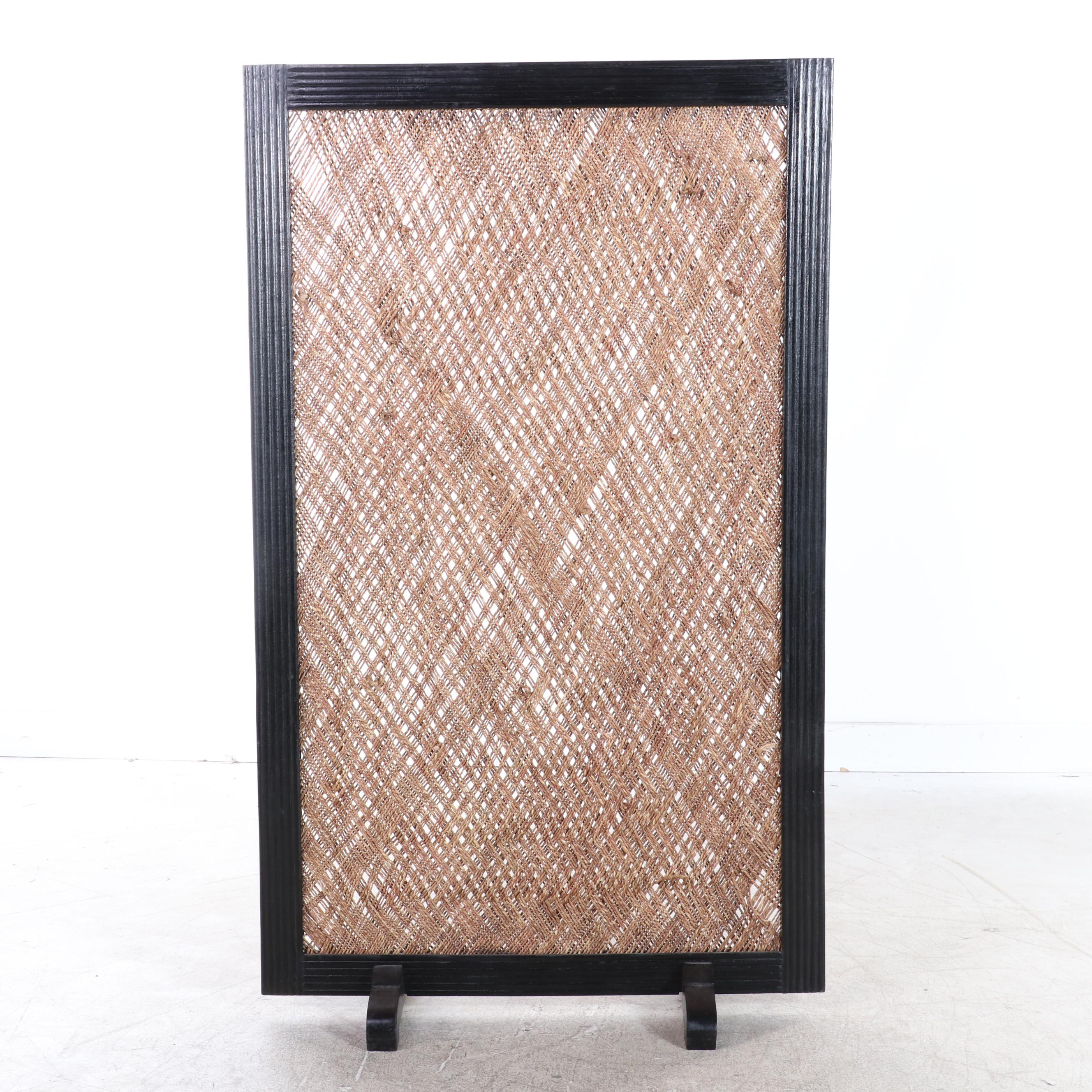 Woven Jute Panel in Ebonized Wood Frame Room Screen | EBTH