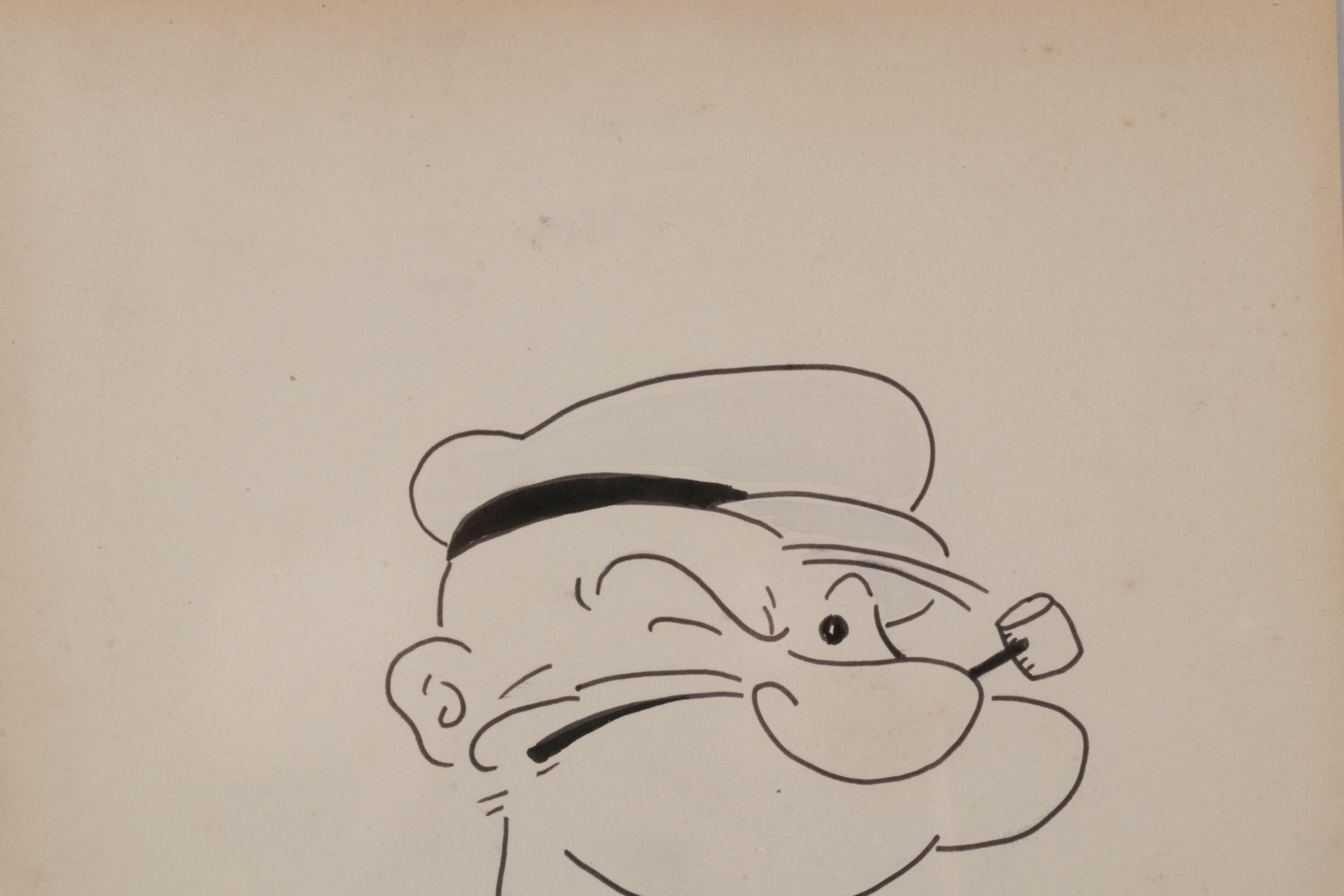 Elzie Crisler Segar Ink Drawing of Popeye Sketch, Early-Mid 20th ...