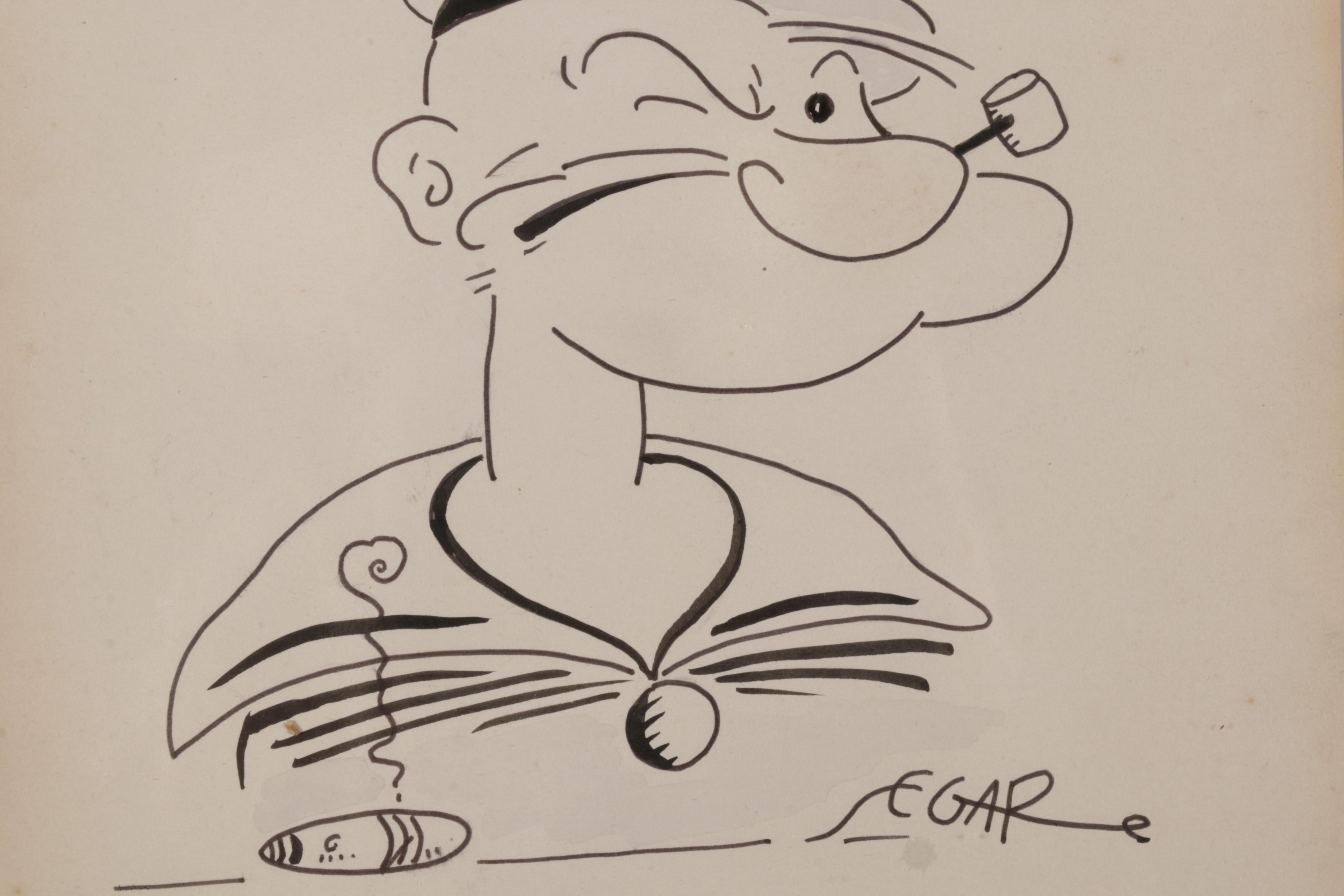 Elzie Crisler Segar Ink Drawing of Popeye Sketch, Early-Mid 20th ...